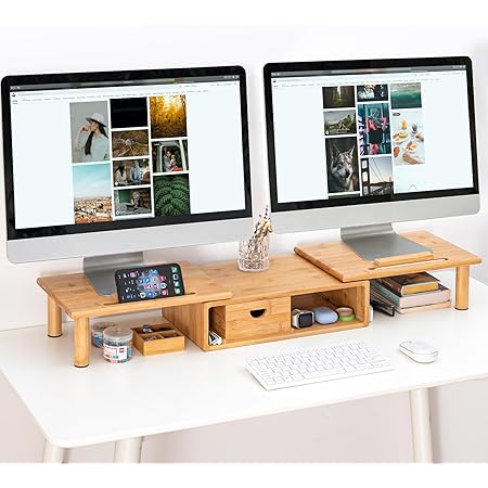 Amazon.com: Monitor Stand Riser Desk Organizer-Bamboo 2 Tier Laptop ...