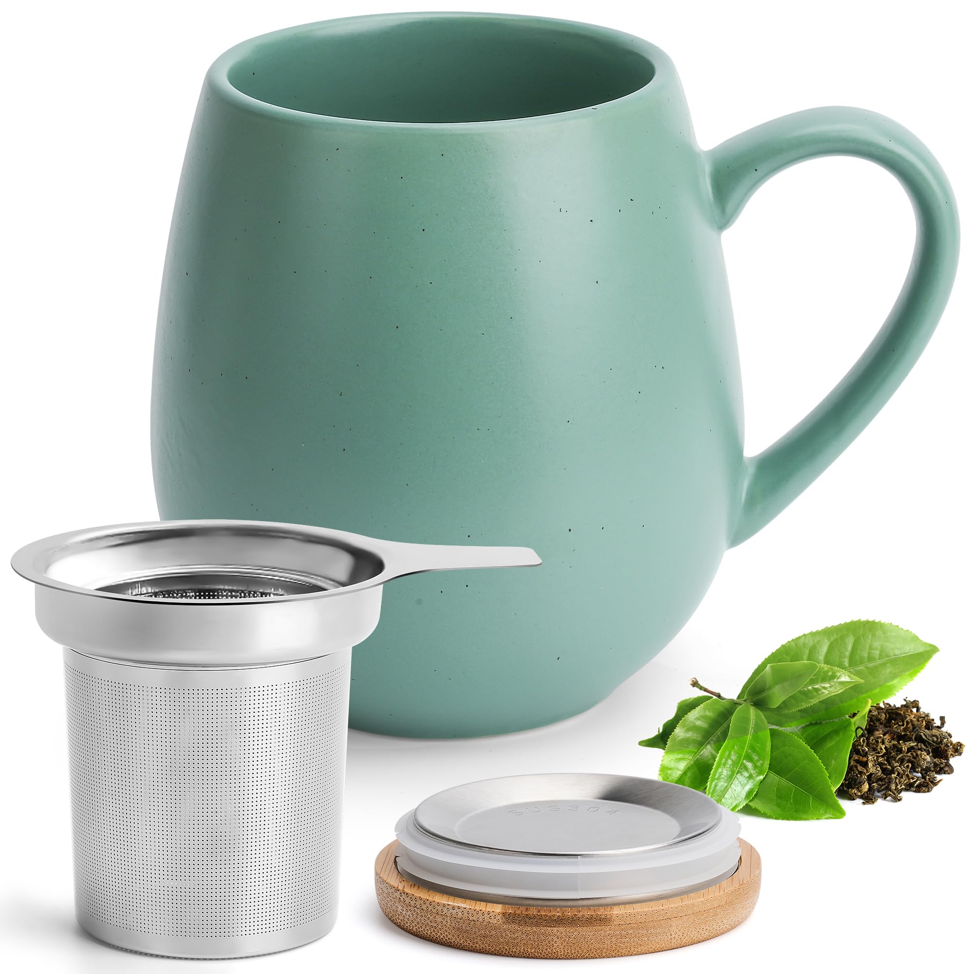 Happy Lemuro Teetasse mit Deckel und Sieb - 550 ml - Große Teetasse mit ...