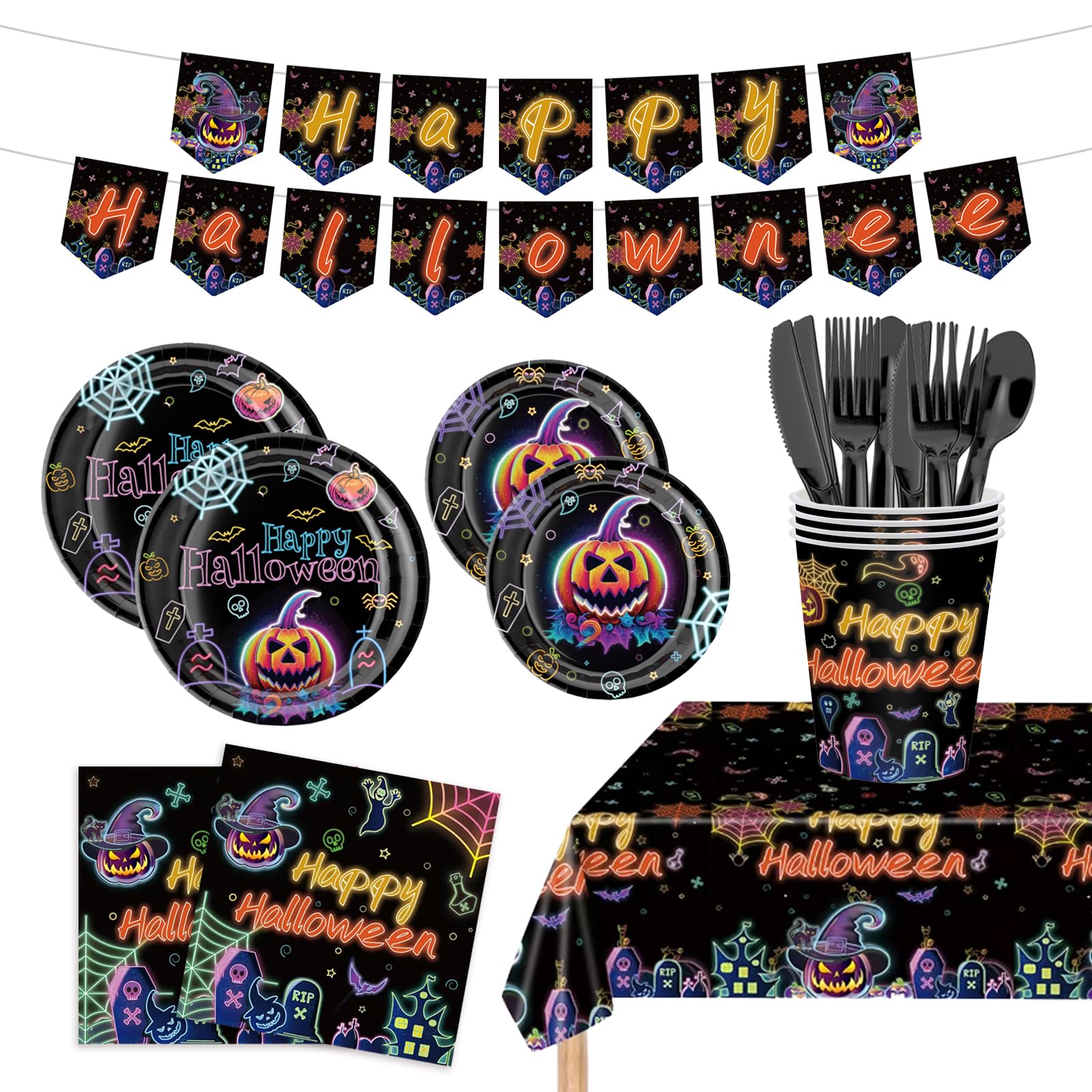 Amazon.com: 170PCS Halloween Party Plates and Napkins Set, Happy ...