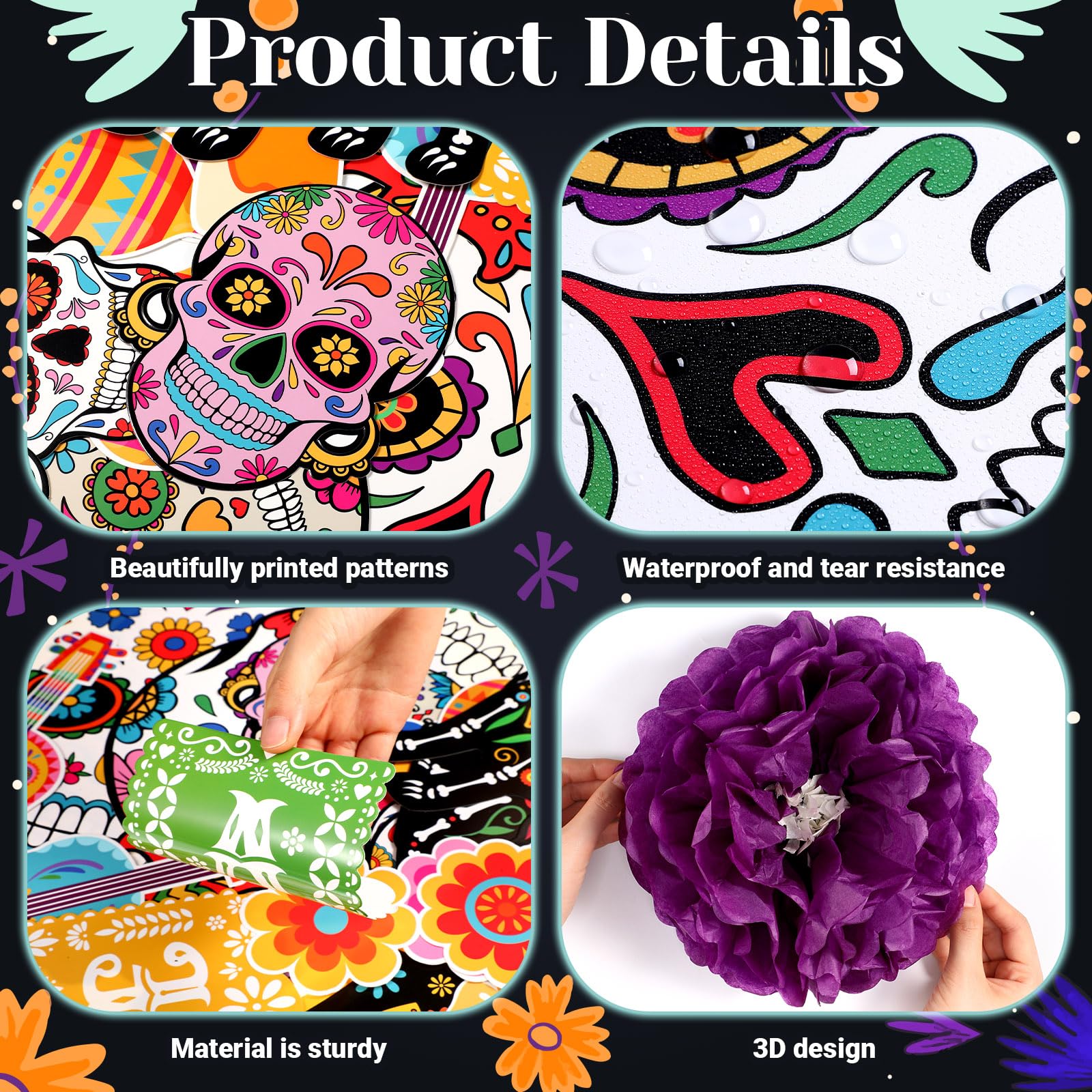 Snapklik.com : Pasimy Day Of The Dead Bulletin Board Set Colorful Sugar ...
