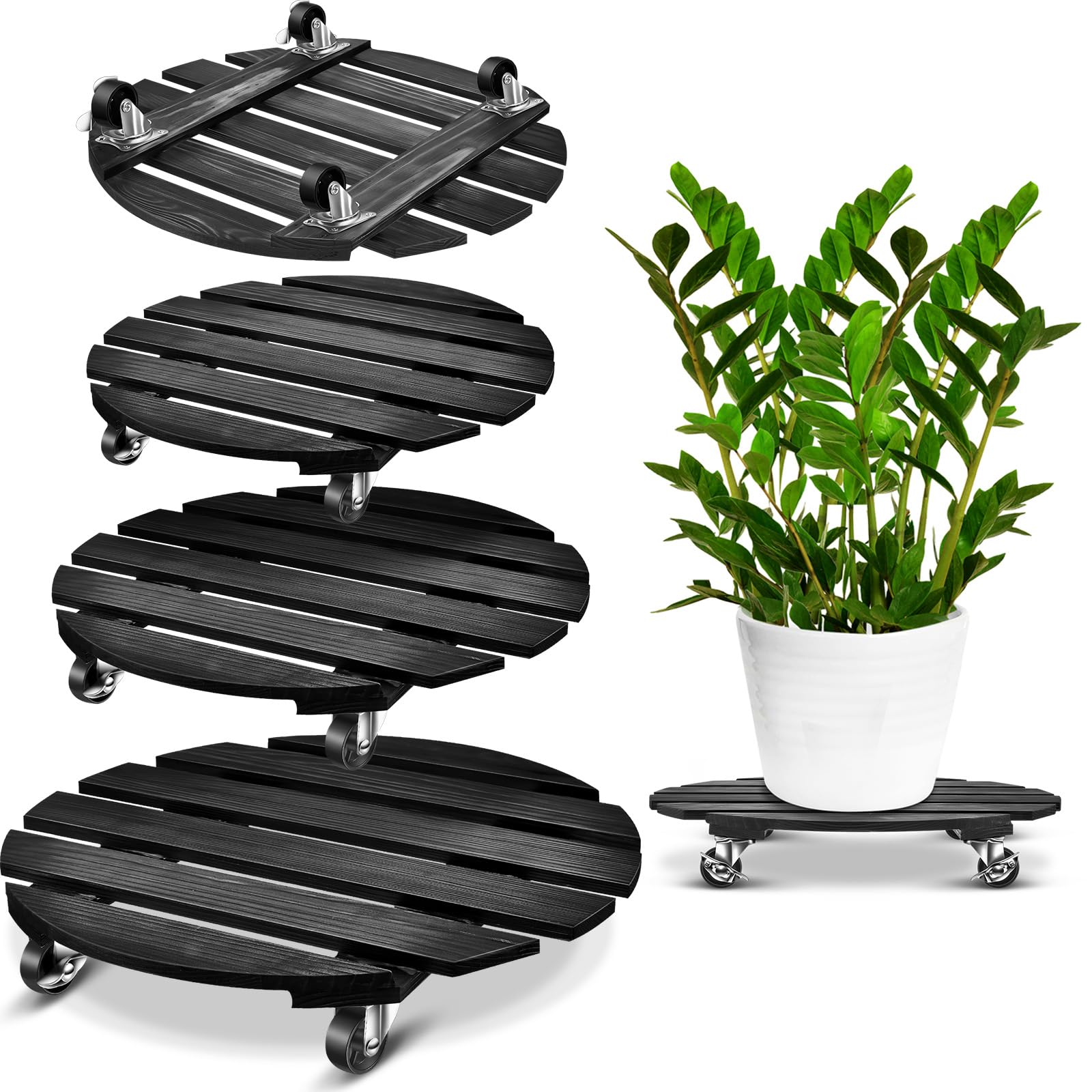 Taiyin 3 Pcs Plant Stand with Lockable Wheels Heavy Duty Rolling Plant ...