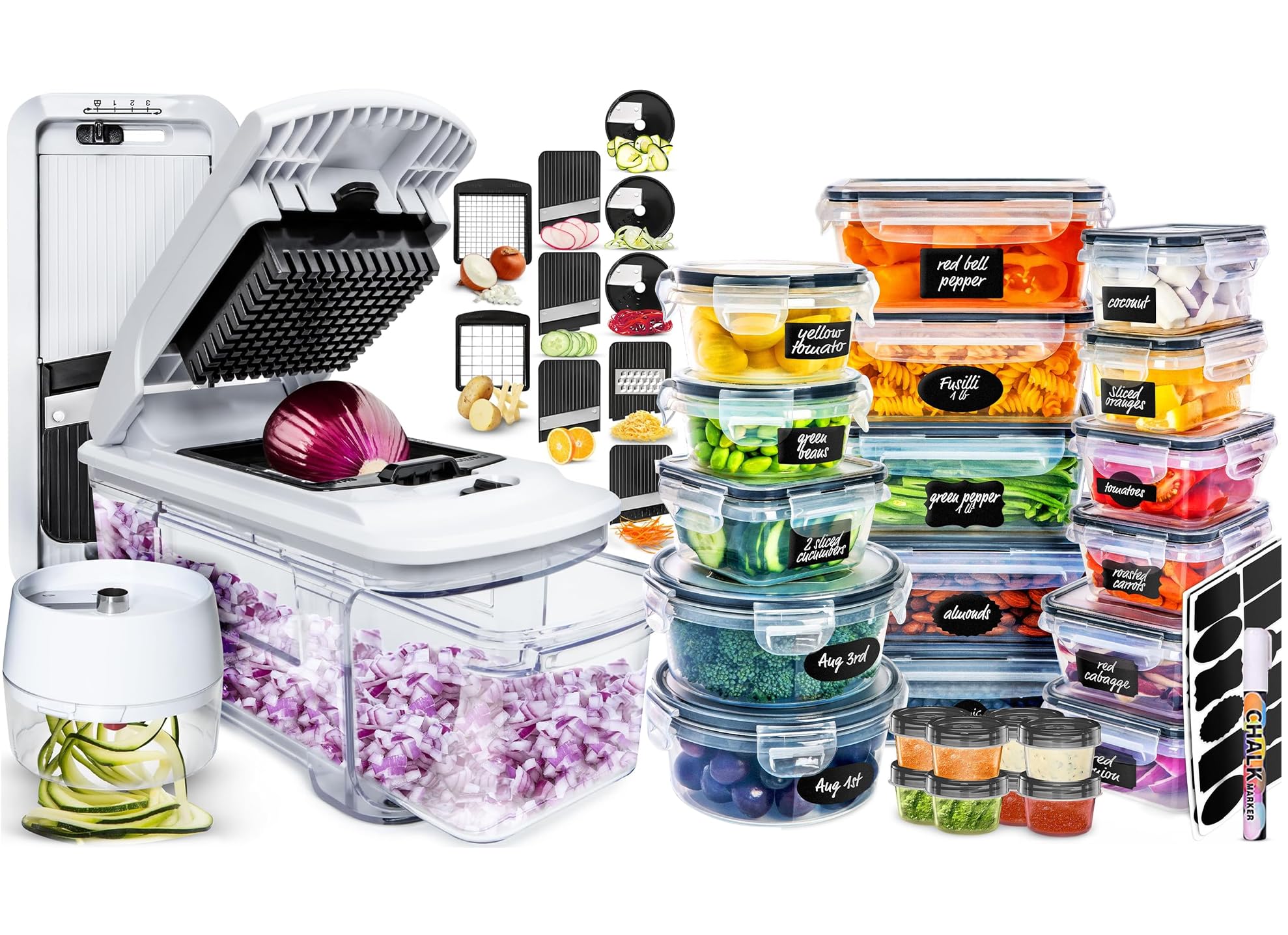 Amazon.com: fullstar 6 in 1 White Chopper And 50 Pack Food Container ...