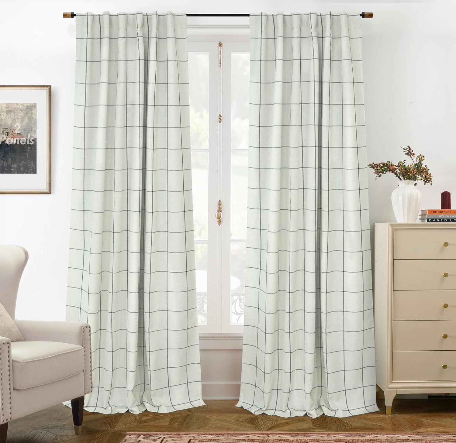 Amazon.com: DriftAway 2 Panels 100% Blackout Windowpane Plaid Linen ...