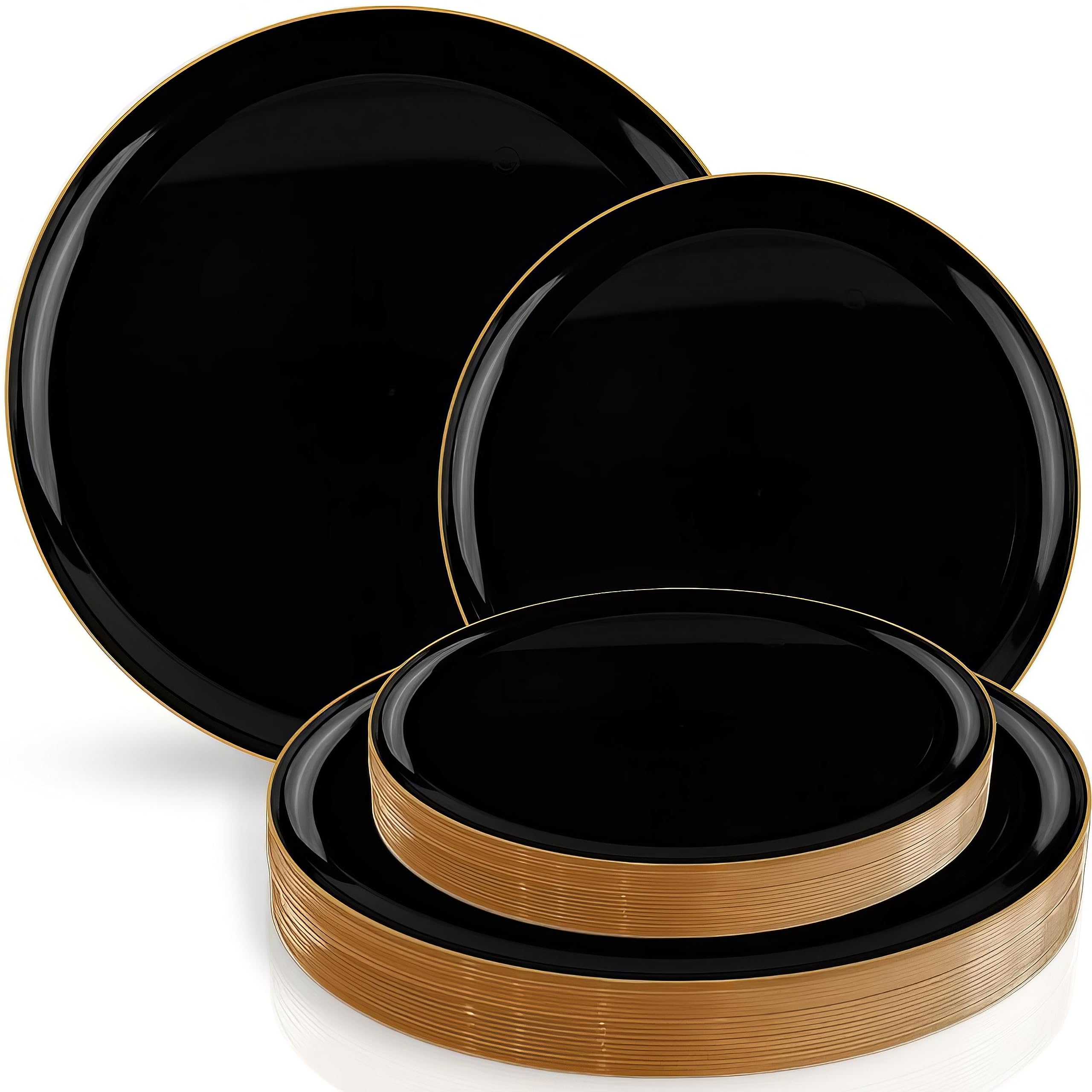 Amazon.com: Edge Luxe Black with Gold Rim Plates Combo - 20 Count ...
