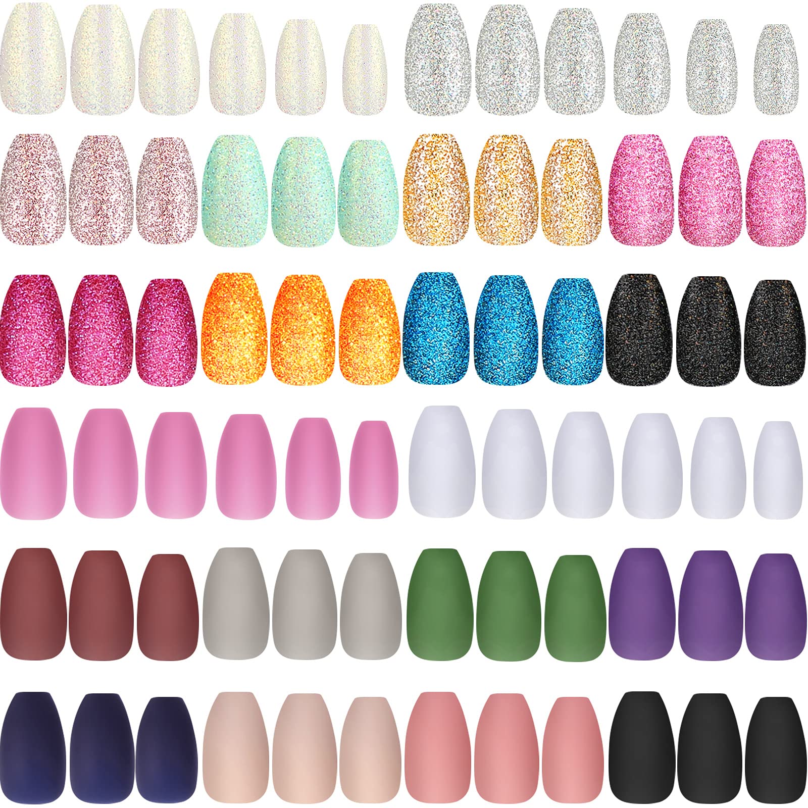 384 Pieces/16 Sets - Press on Nails Medium fake nails Length Matte ...