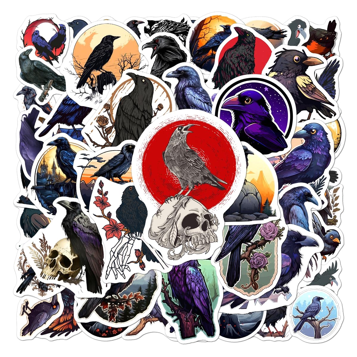 Amazon.com: Pack 50 Pcs Cute Animal Crows Black Bird Stickers for Water ...