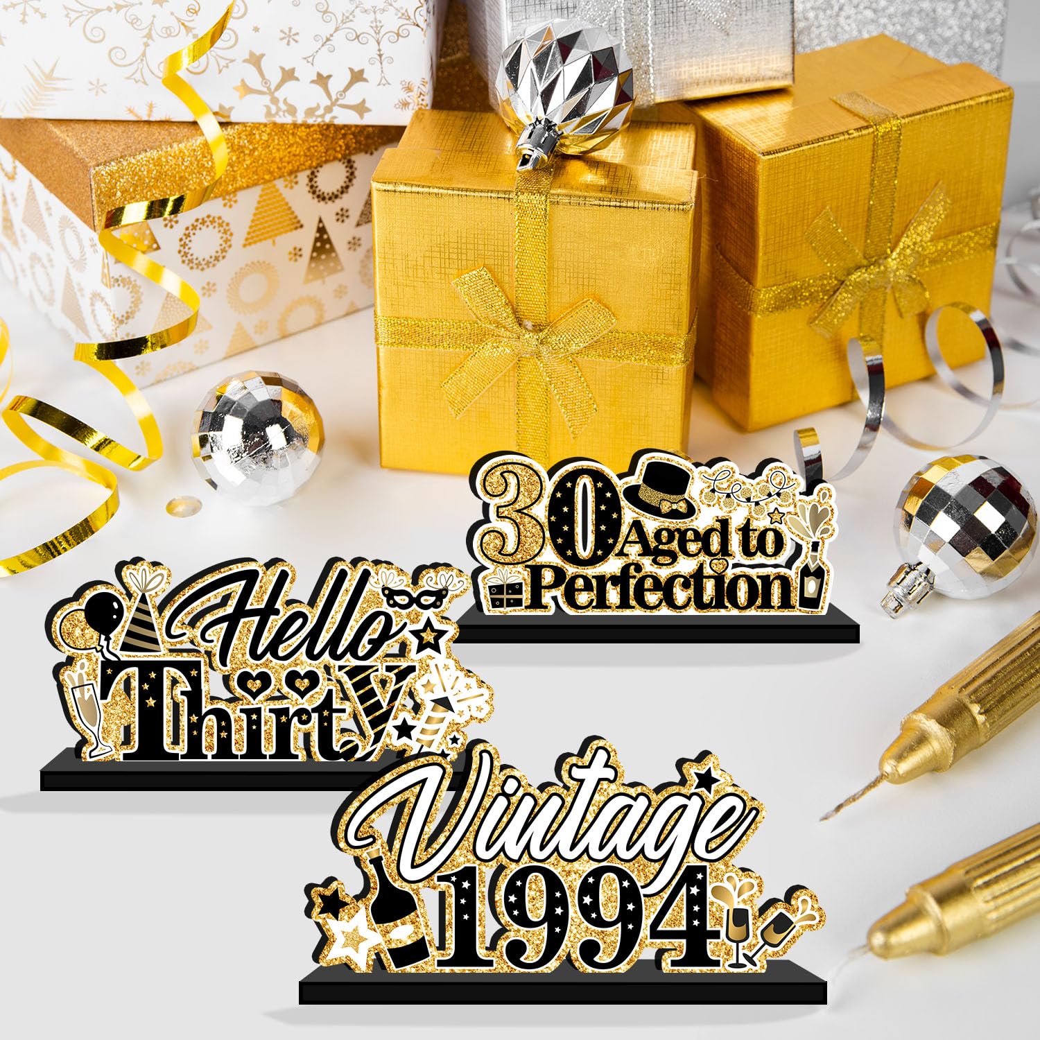 Snapklik.com : 3Pcs 30th Birthday Decorations, Black Gold 30th Birthday ...