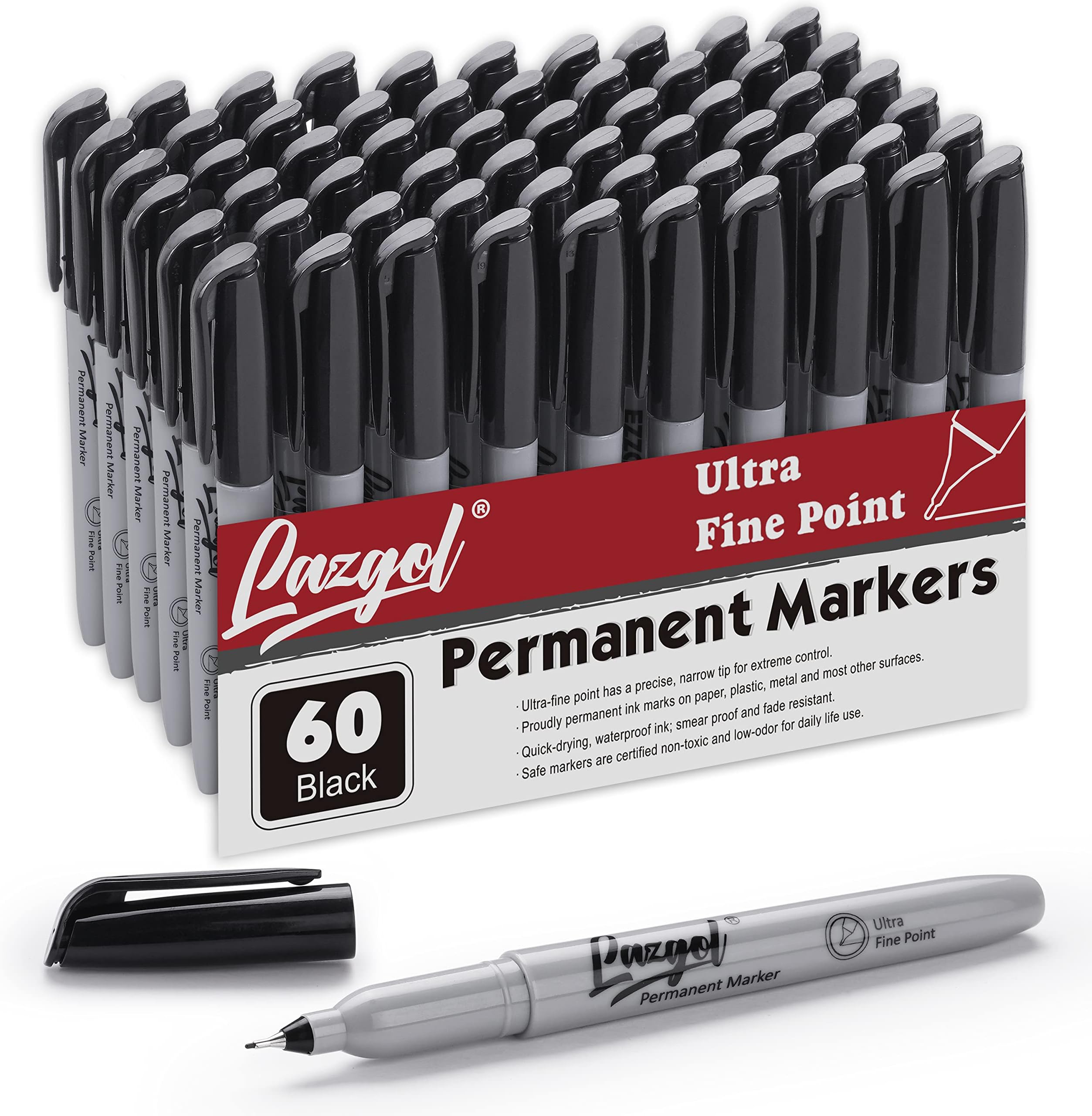 Amazon.com : LAZGOL Ultra Fine Permanent Marker Bulk, 60 Pack Ultra ...