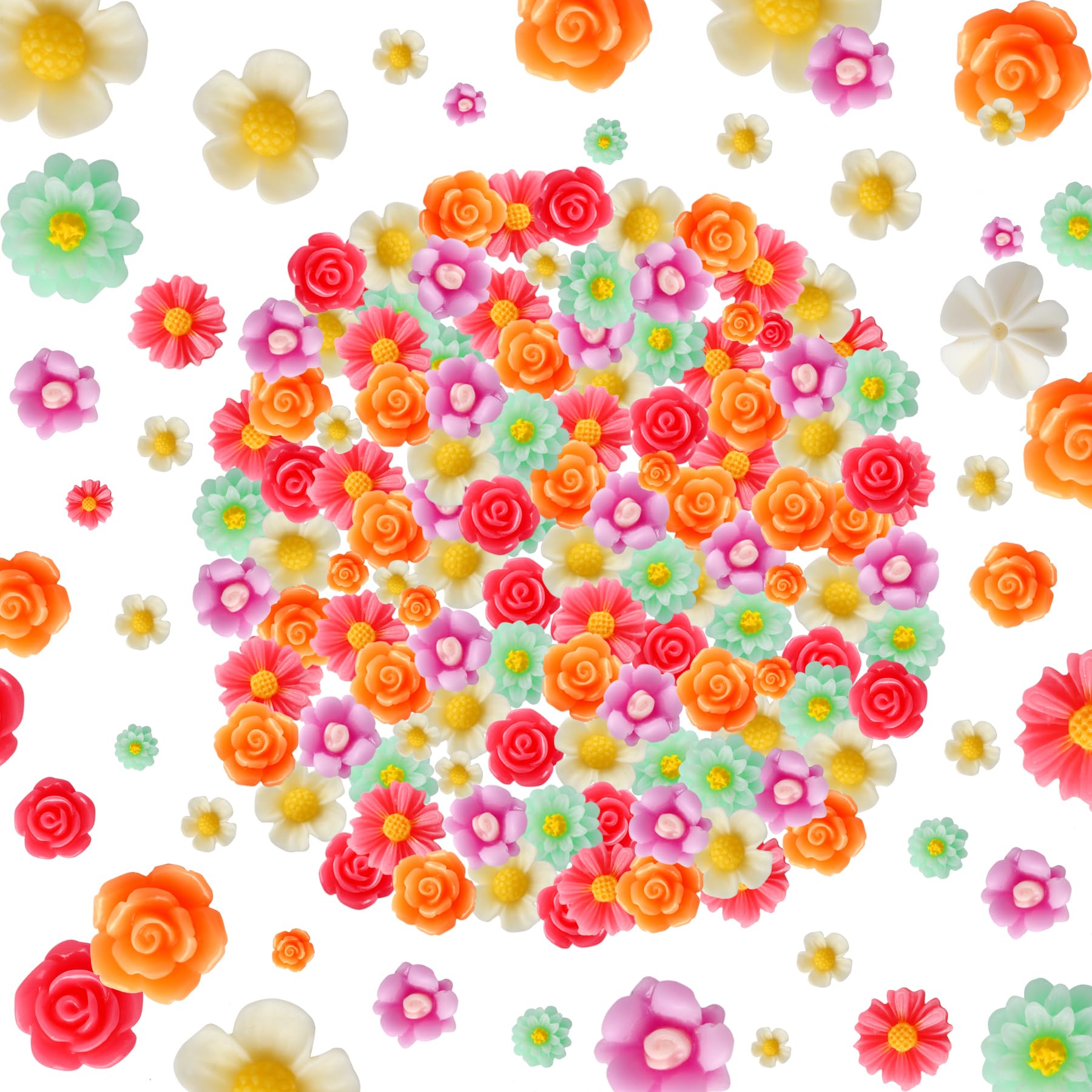 Amazon.com: HLTOO 100PCS Mini Flower Resin Beads, Flatback Daisy Flower ...
