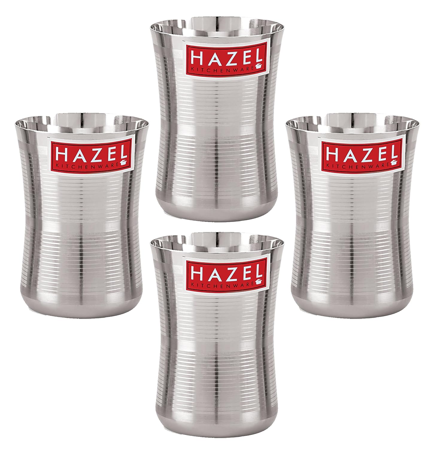 Buy HAZEL Stainless Steel Damru Shape Jumbo Water Lassi Glass Set of 4 ...