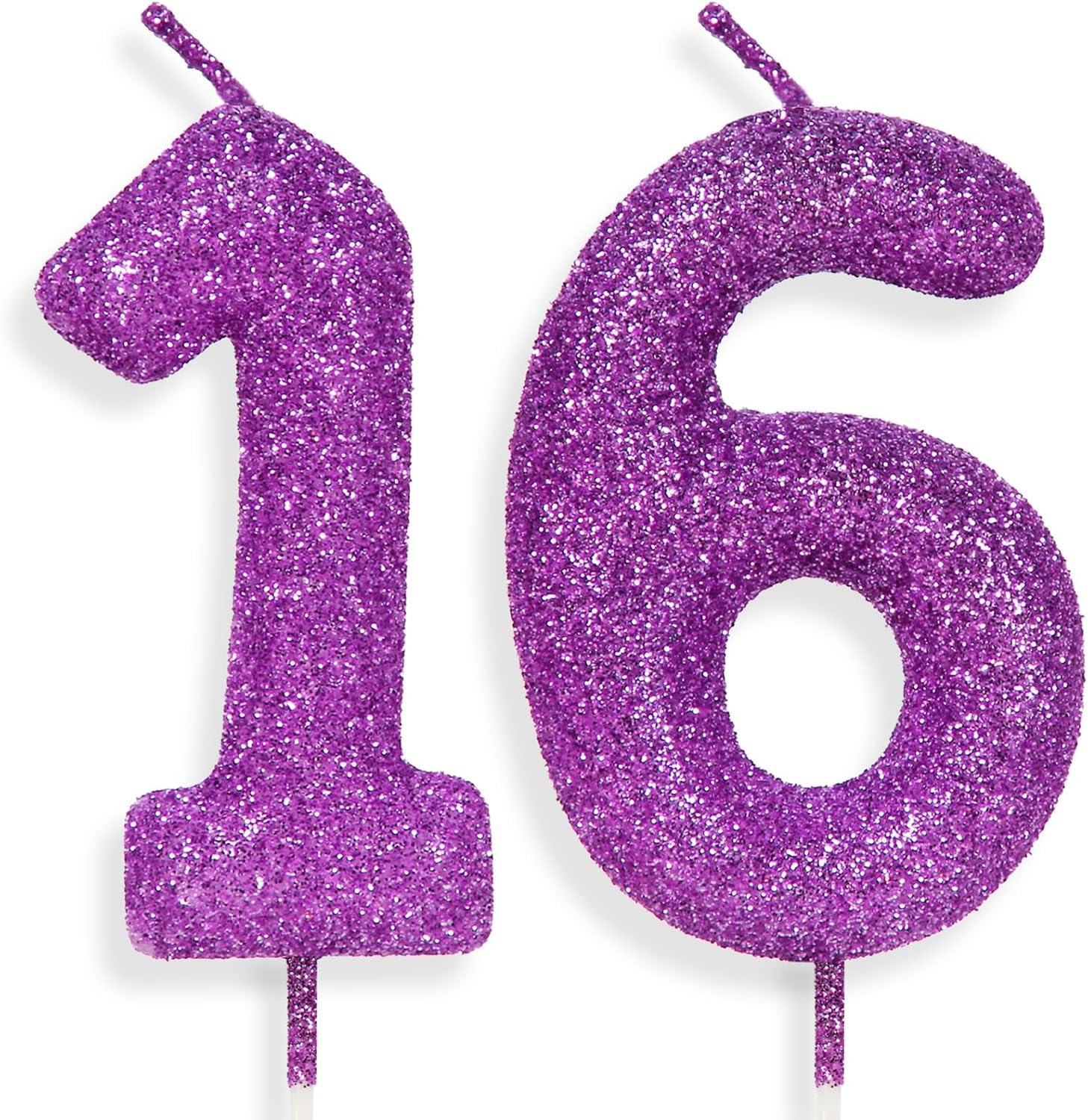Amazon.com: 16th Glitter Birthday Candles, Purple Pink Birthday Number ...