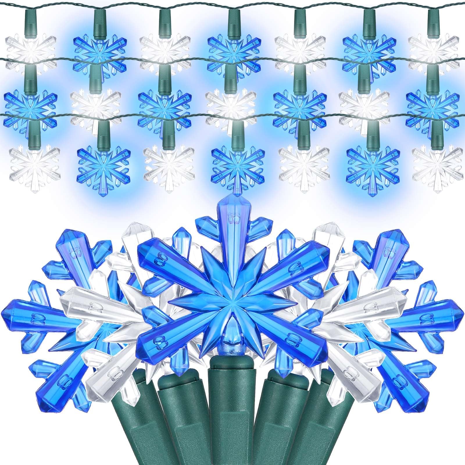 Amazon.com: Glooglitter Winter Snowflake String Lights 35 LED Blue ...