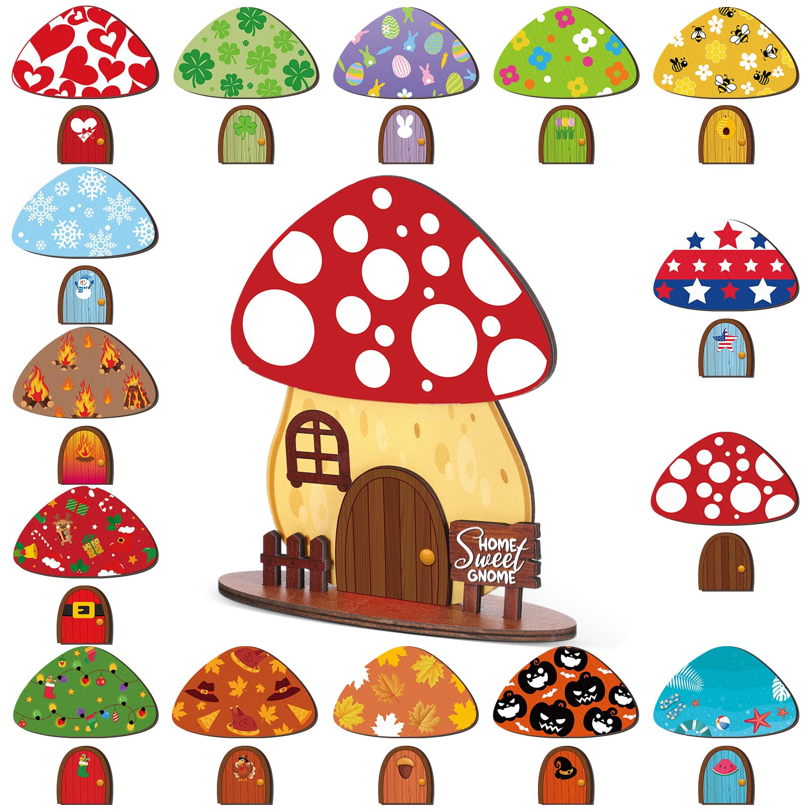 Amazon.com: Beeveer 31 Pcs Interchangeable Wooden Mushroom Decor DIY ...