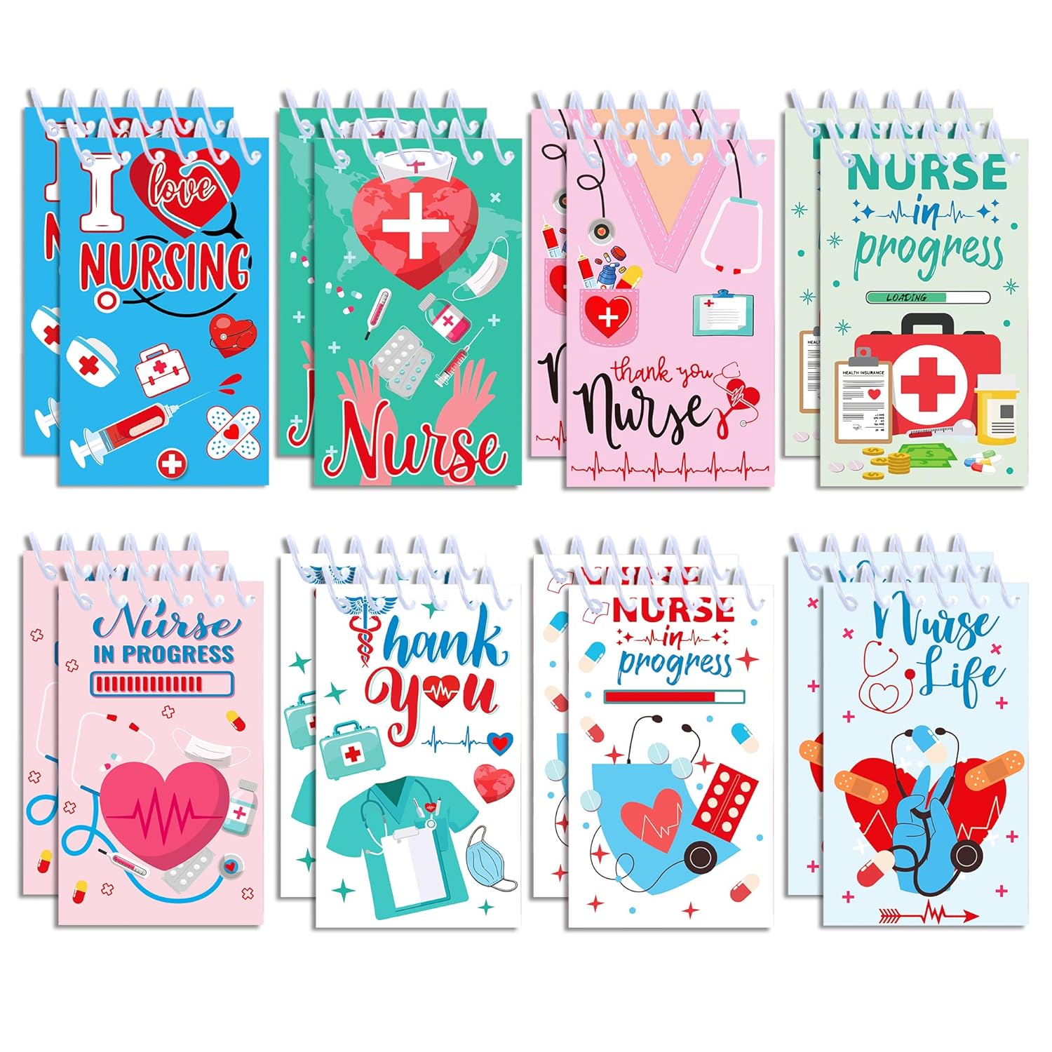 Winterworm 16 Pcs Nurse Memo Note Pads Mini Blank Notepads Spiral ...