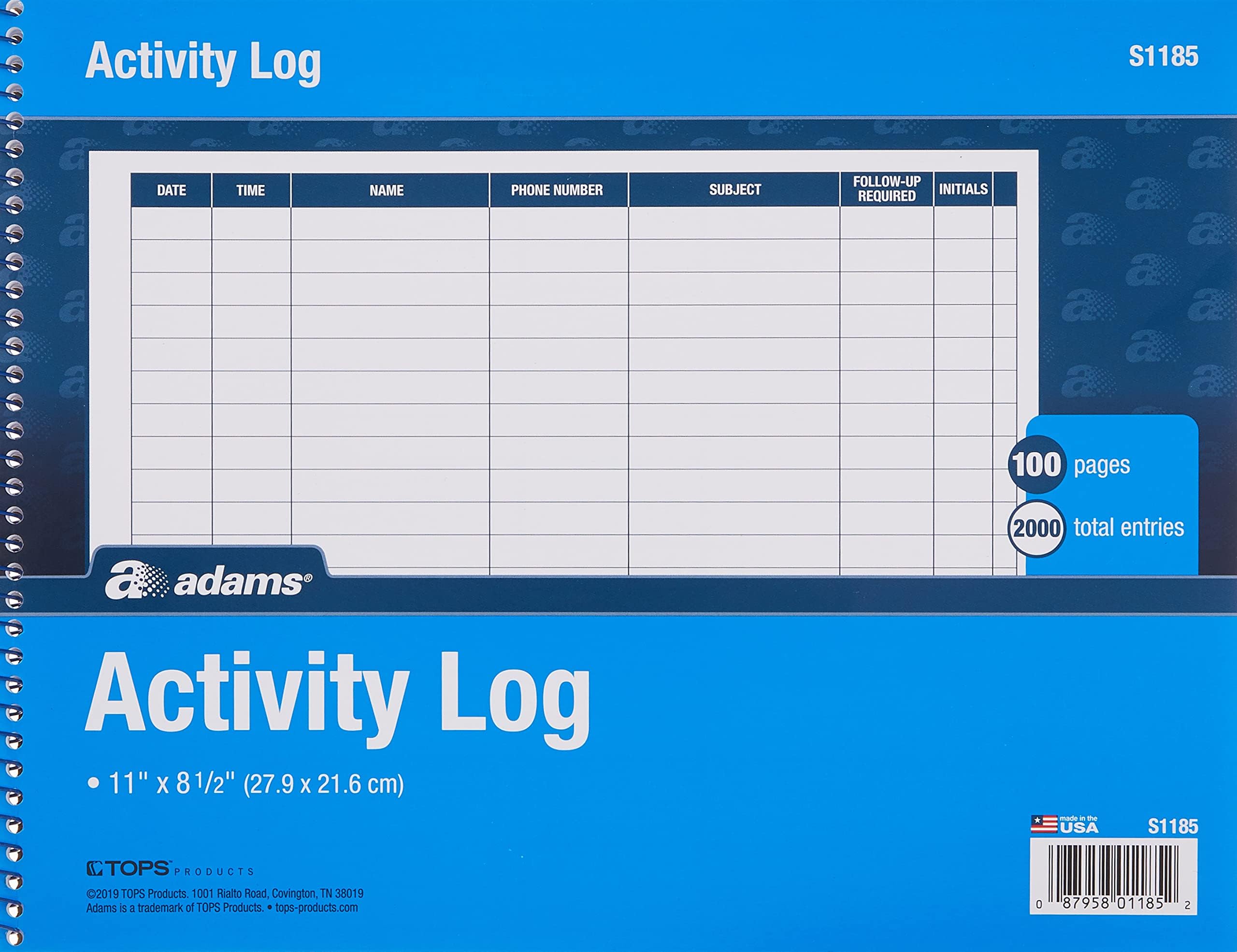 Amazon.com : Adams Activity Log Book, Spiral Bound, 8.5 x 11 Inches ...