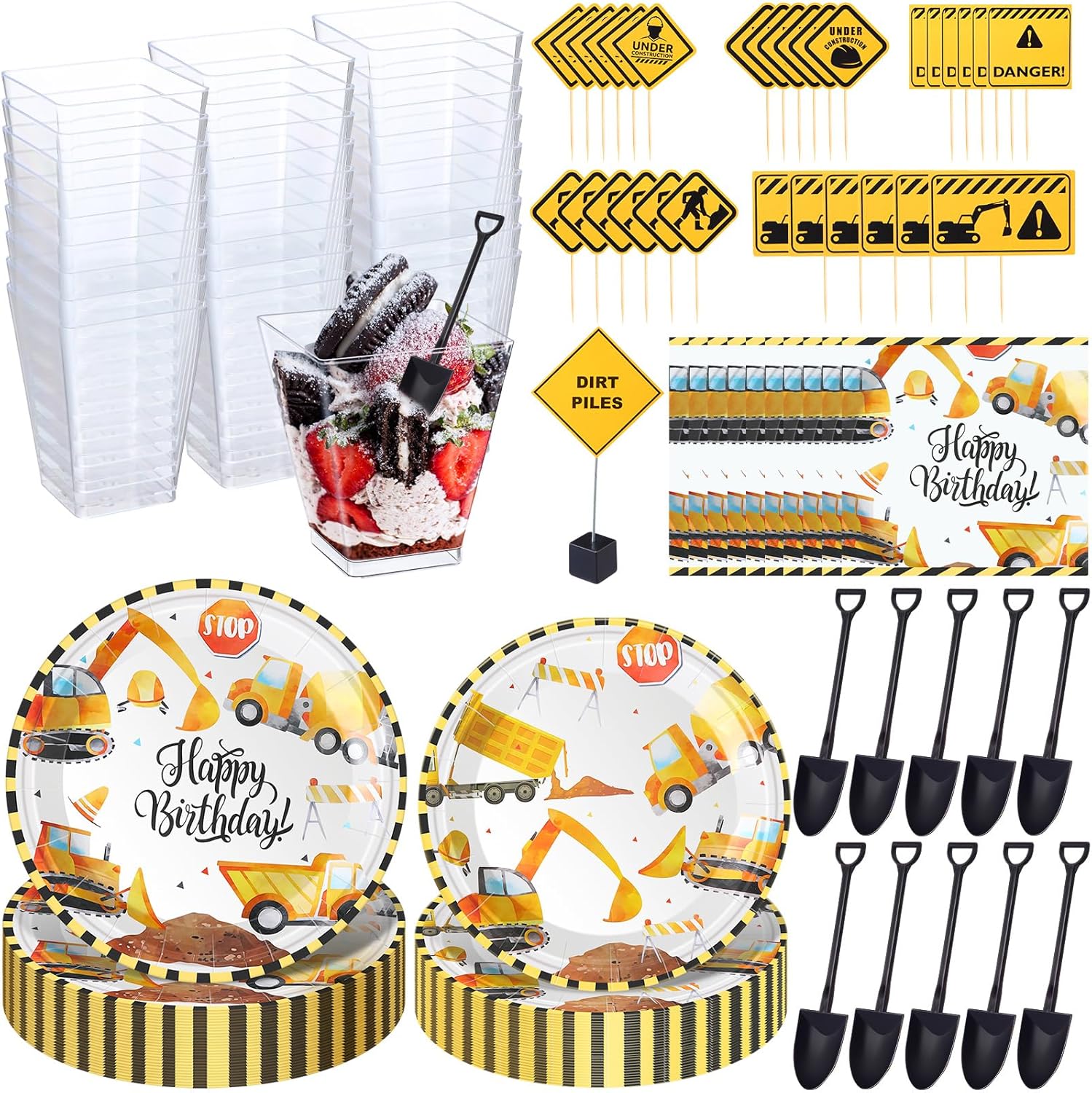 Amazon.com: Honeydak 192 Pcs Construction Birthday Party Supplies Set ...