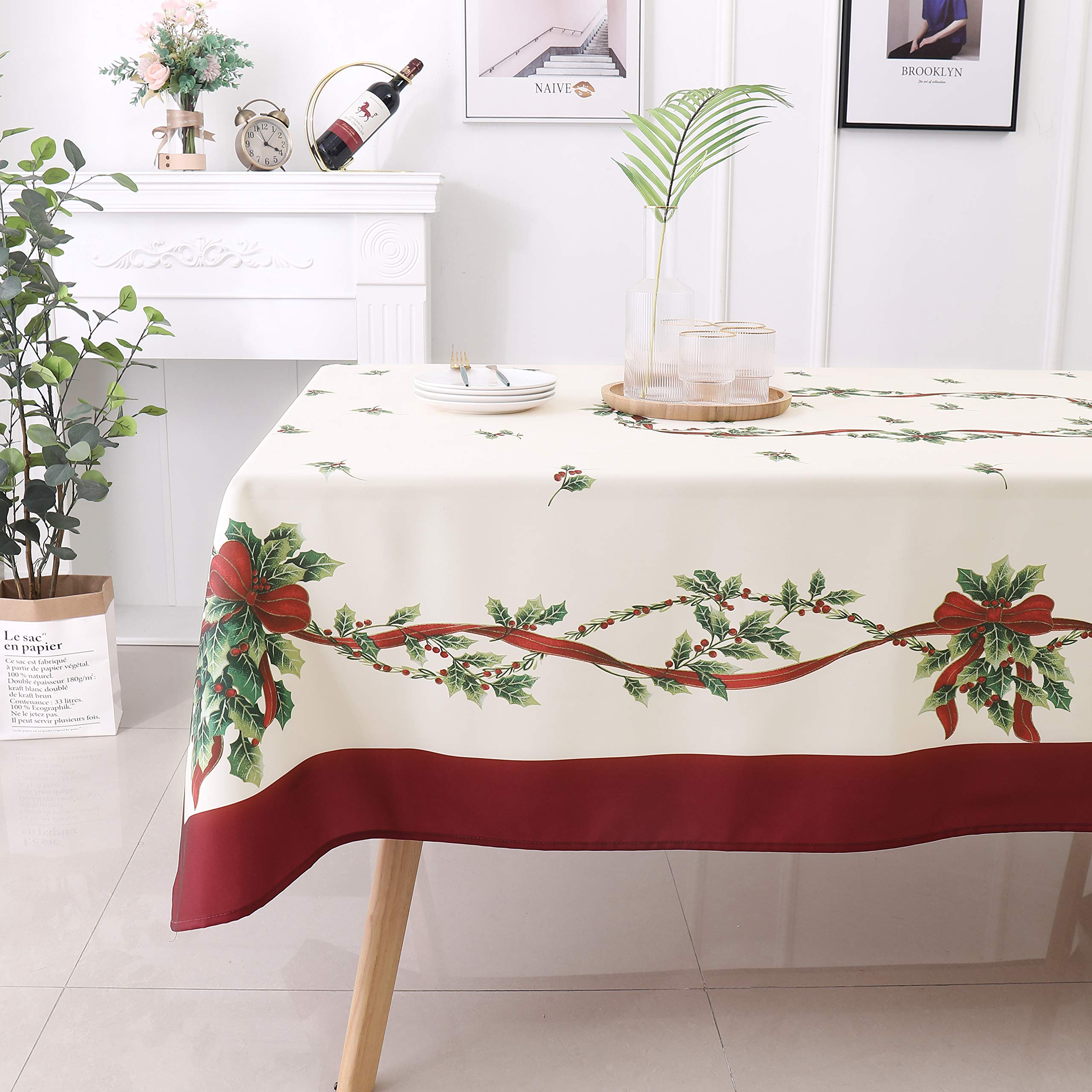 Amazon.com: Wekwch Christmas Leaves Print Tablecloth Rectangle Water ...