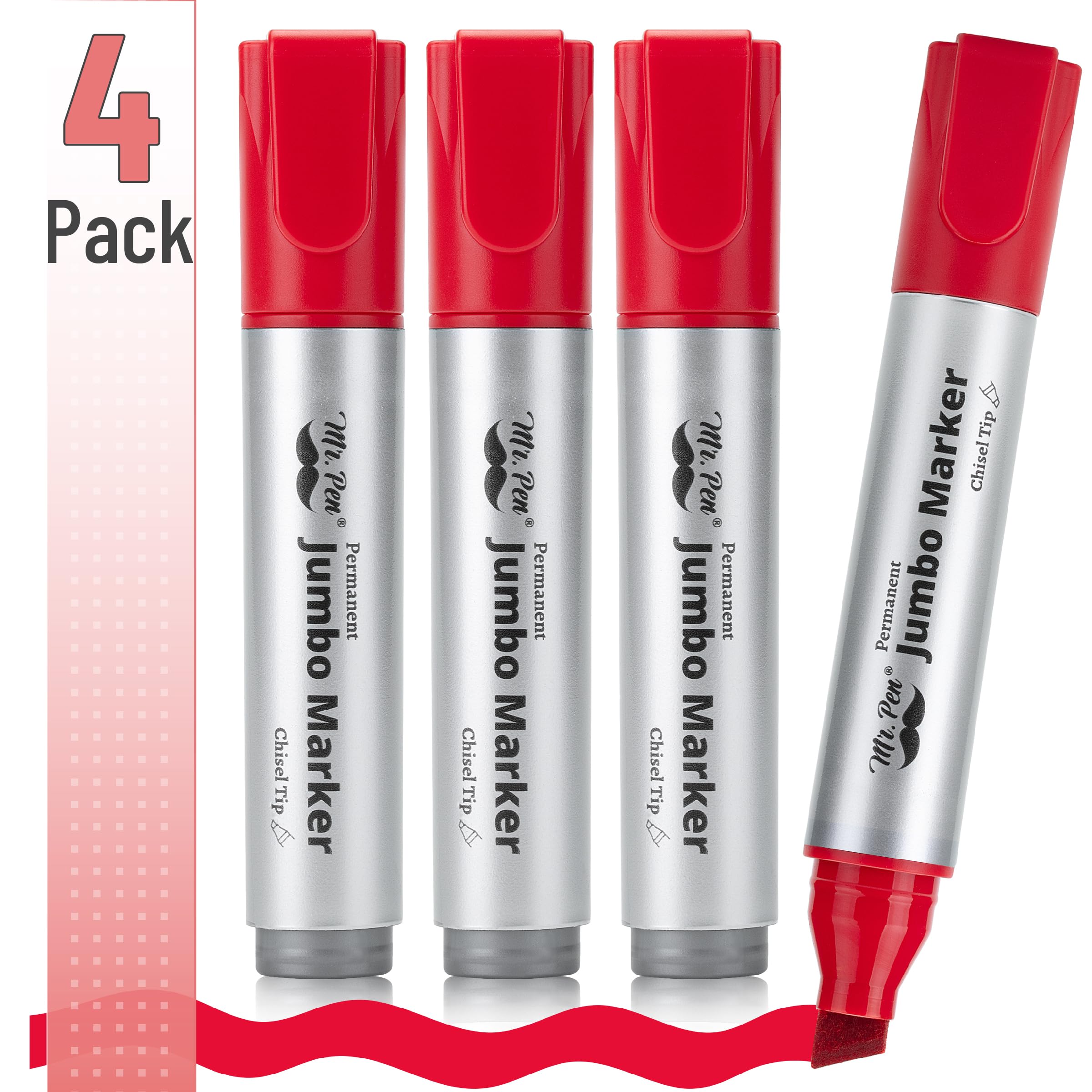 Snapklik.com : Jumbo Permanent Markers, 4 Pack, Red, Chisel Tip, Wide ...