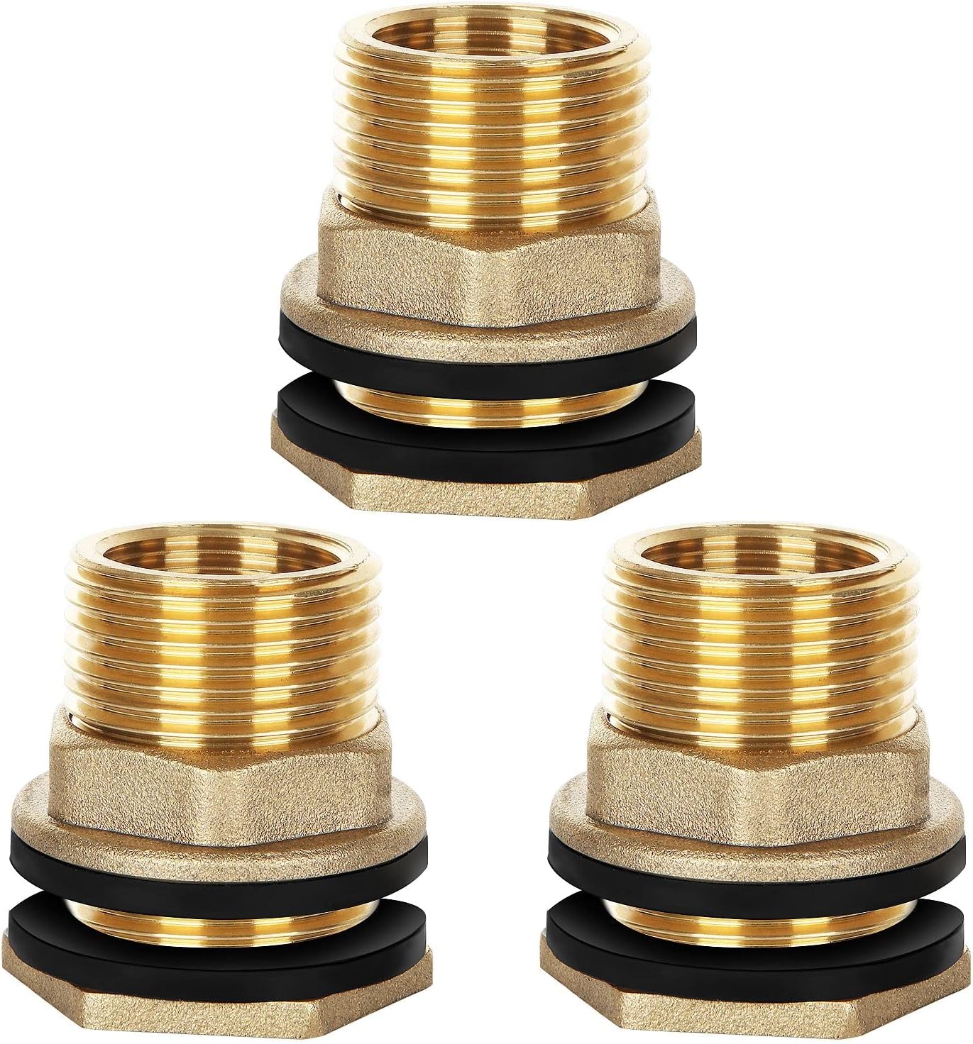 3 Pack Brass Bulkhead Fitting, 1" Female ID 1-1/4" Male OD Garden Hose ...