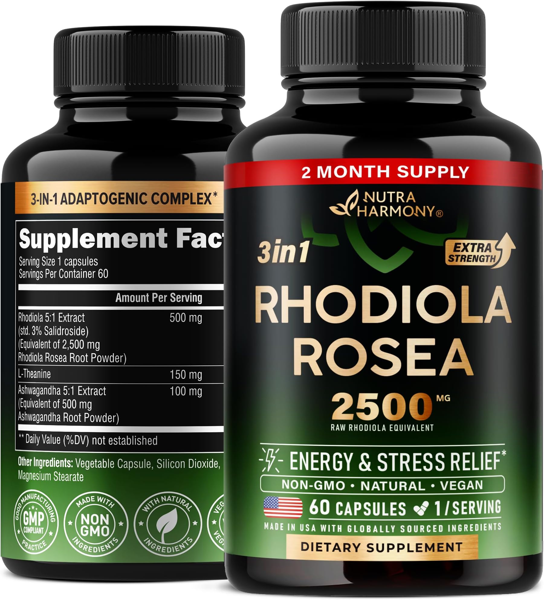 Amazon.com: Rhodiola Rosea Supplement 2500mg - with Ashwagandha & L-Theanine - Stress Relief ...