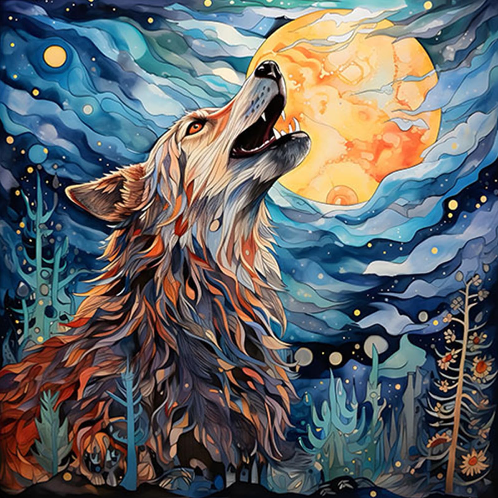 Amazon.com: SENQAO Wolf Diamond Painting Kits for Adults, Animal Moon ...