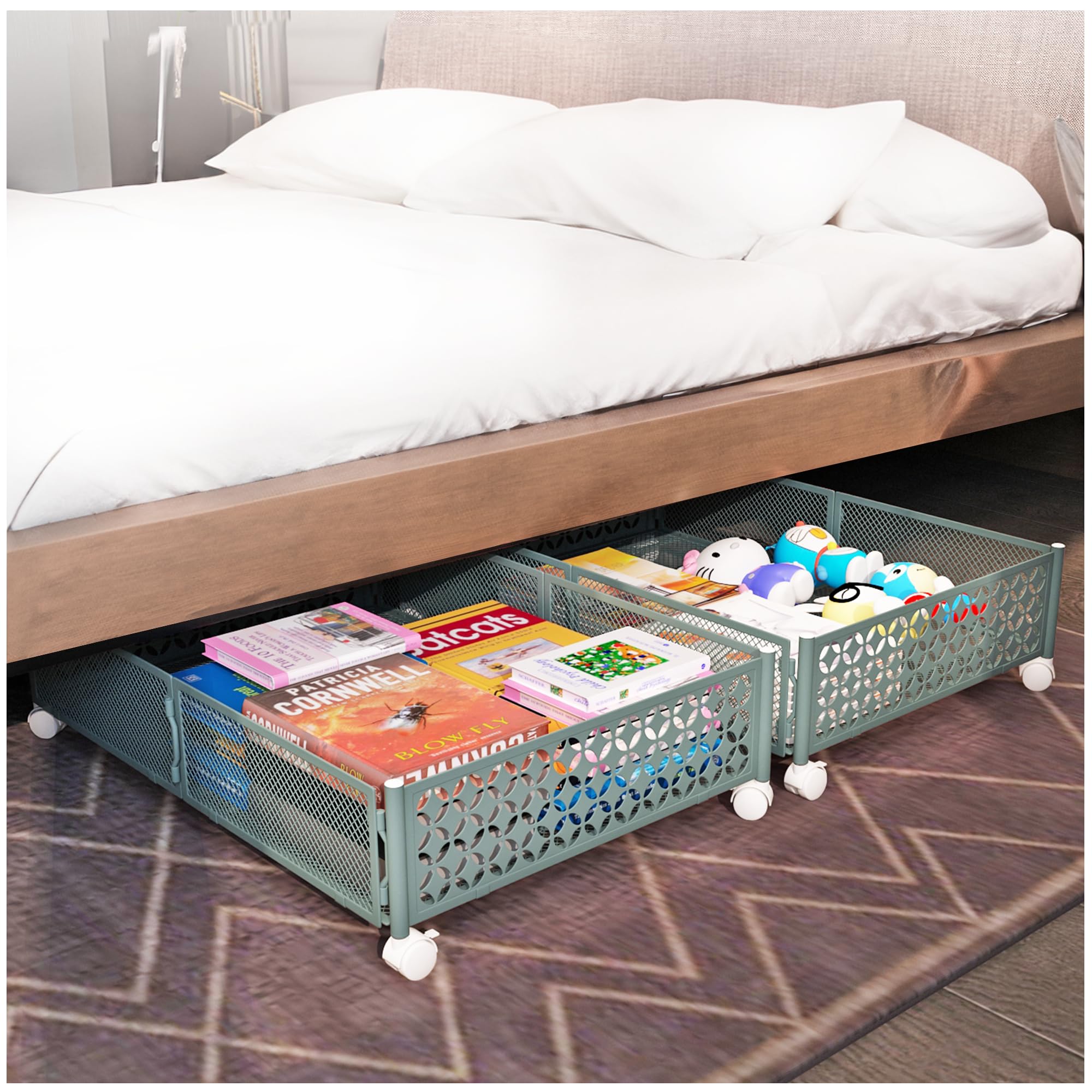 Amazon.com: Under Bed Storage with Wheels - 2 pack - Collapsible ...