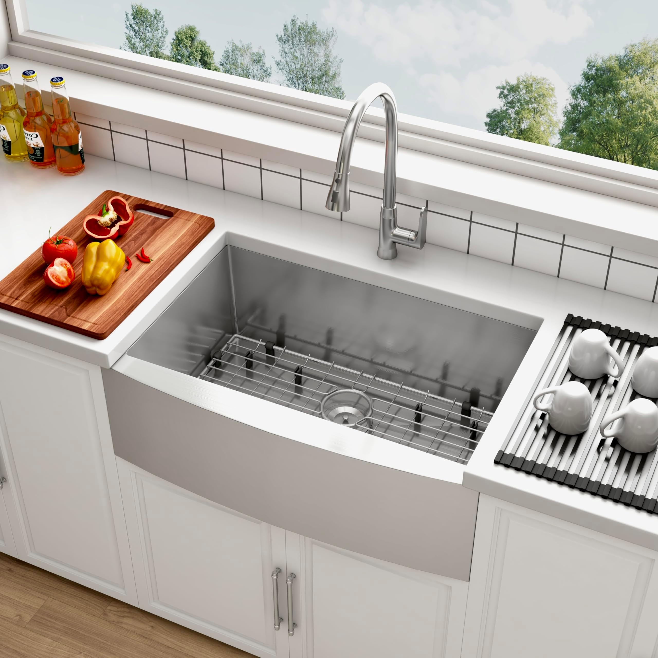 Alpha 30" Stainless Steel Apron Farmhouse 60/40 Double Bowl 16 Gauge ...
