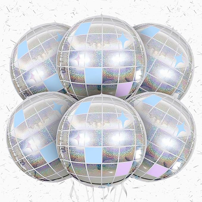 Amazon.com: 6Pcs Disco Ball Balloons Iridescent,22Inch Glitter Silver ...