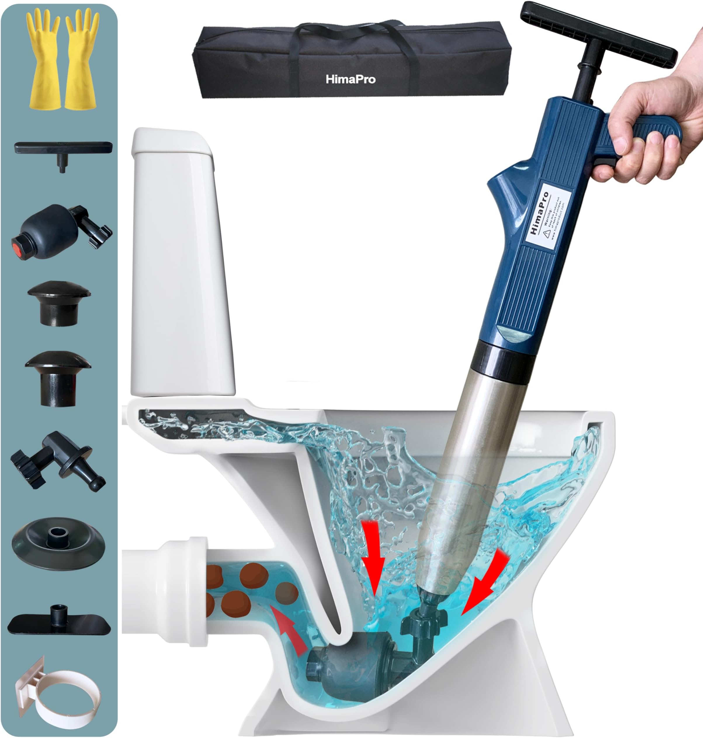 HimaPro High Pressure Toilet Plunger Air Drain Blaster Kit - Unclog ...