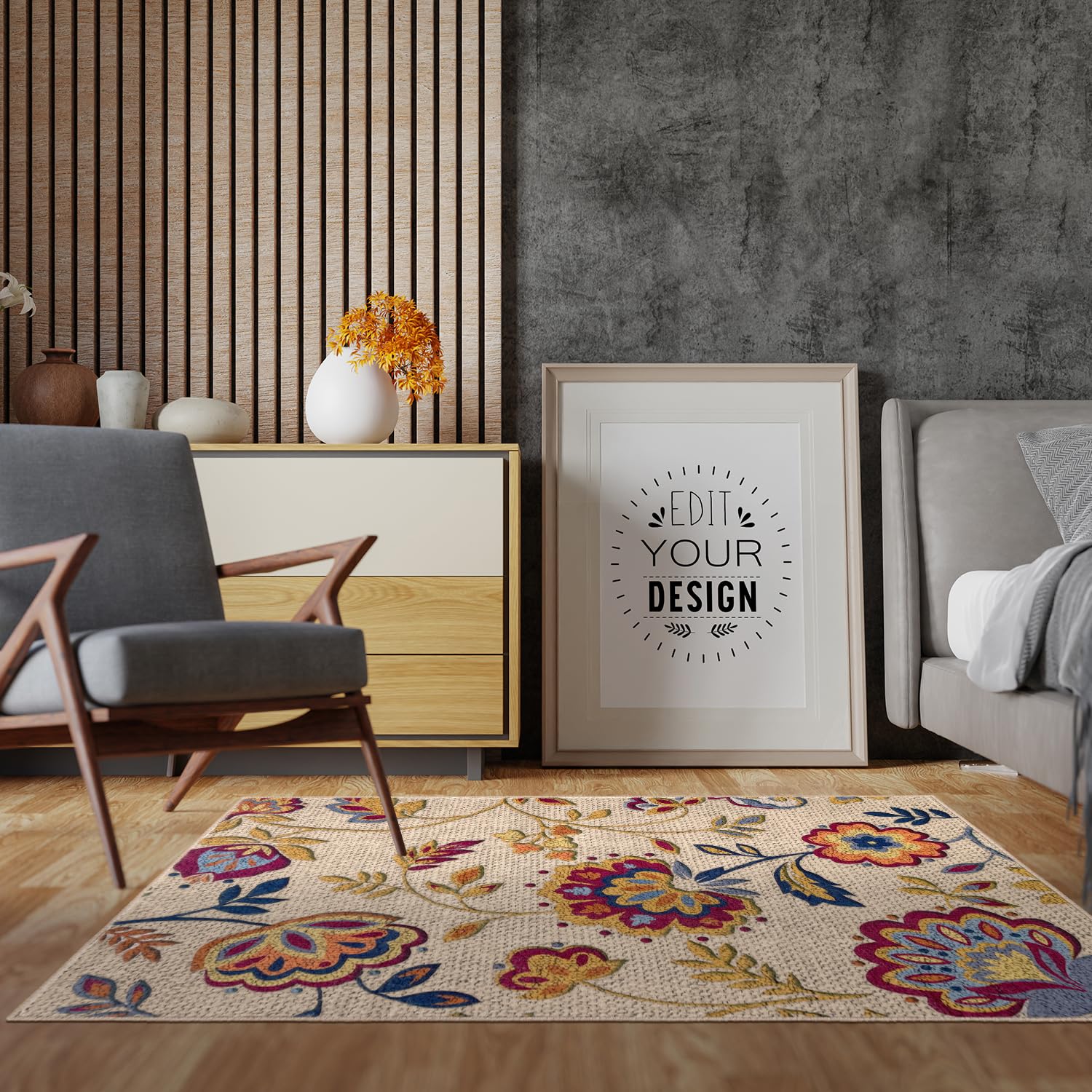 Lansny Modern Floral Area Rug 3x5 Washable Kitchen Rugs Non-Slip ...