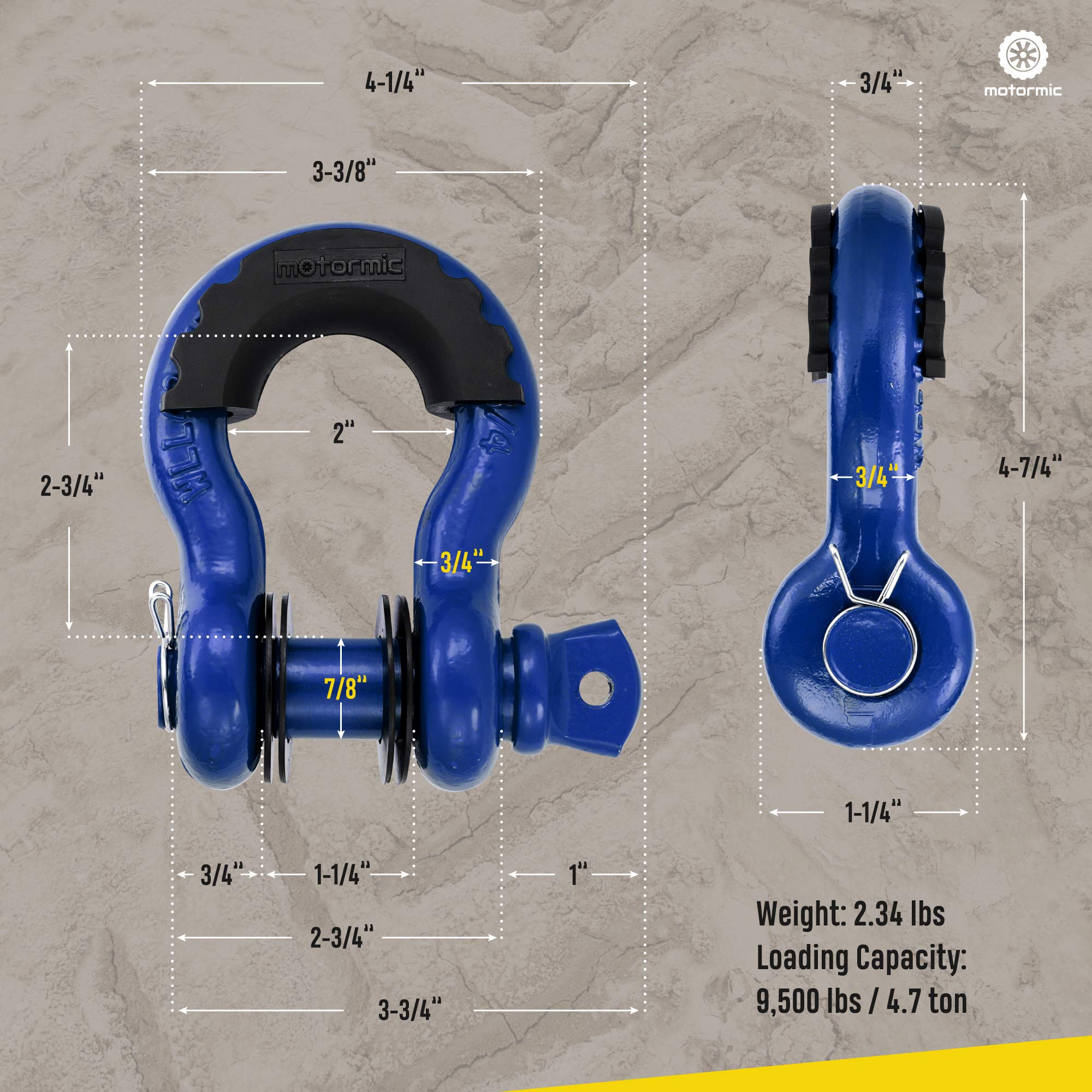 Snapklik.com : Motormic Unique D Ring Shackles 2 Pack Blue - 3/4" Clevis