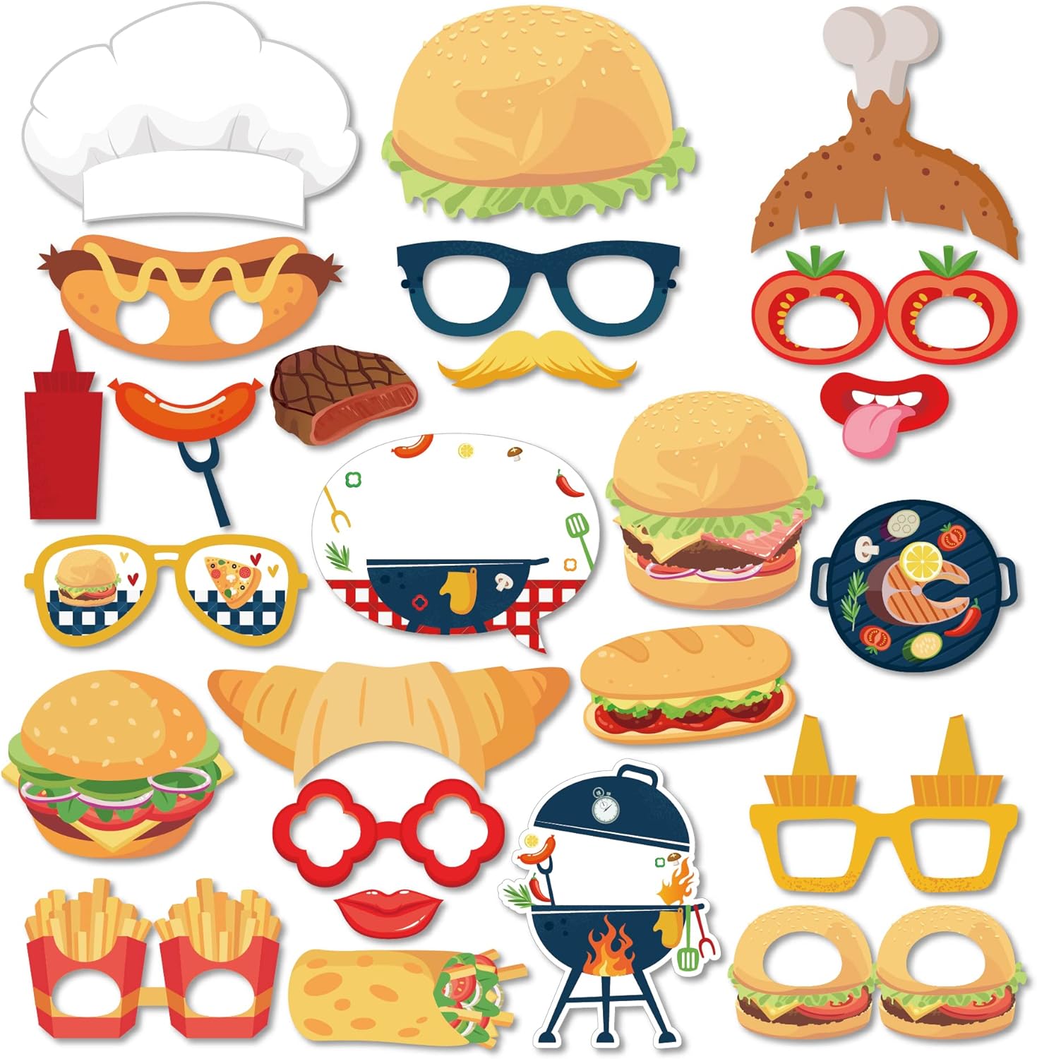 Amazon.com: 25 Pcs BBQ Photo Booth Props Hamburger Party Photo Booth ...