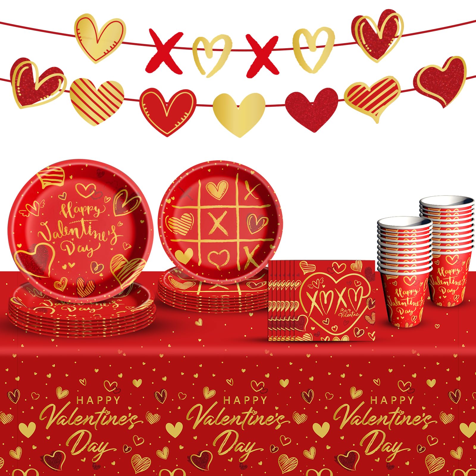 Amazon.com: Valentine's Day Party Supplies Tableware Set Red Heart Love ...