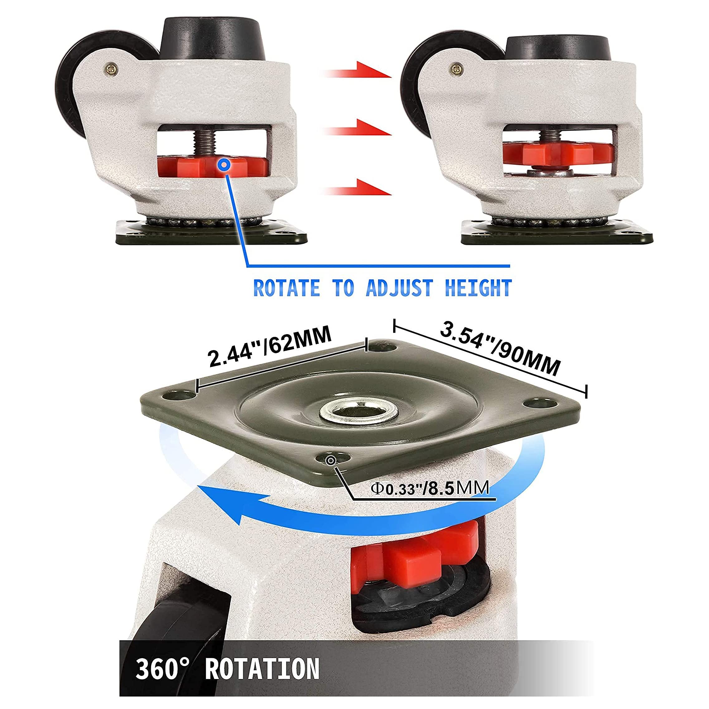 tonchean 4 Pack Heavy Duty Leveling Casters Leveling Feet Wheels Self ...