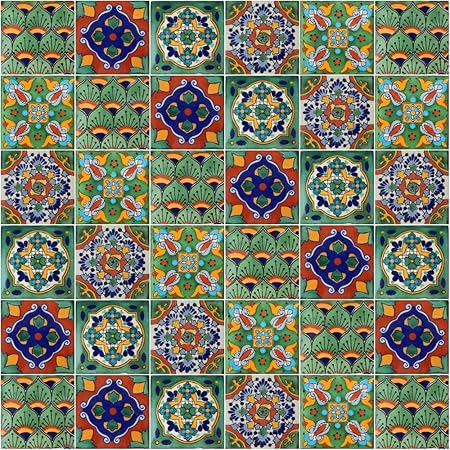 Caja de 100 azulejos mexicanos de Talavera pintados a mano 5 patrones ...