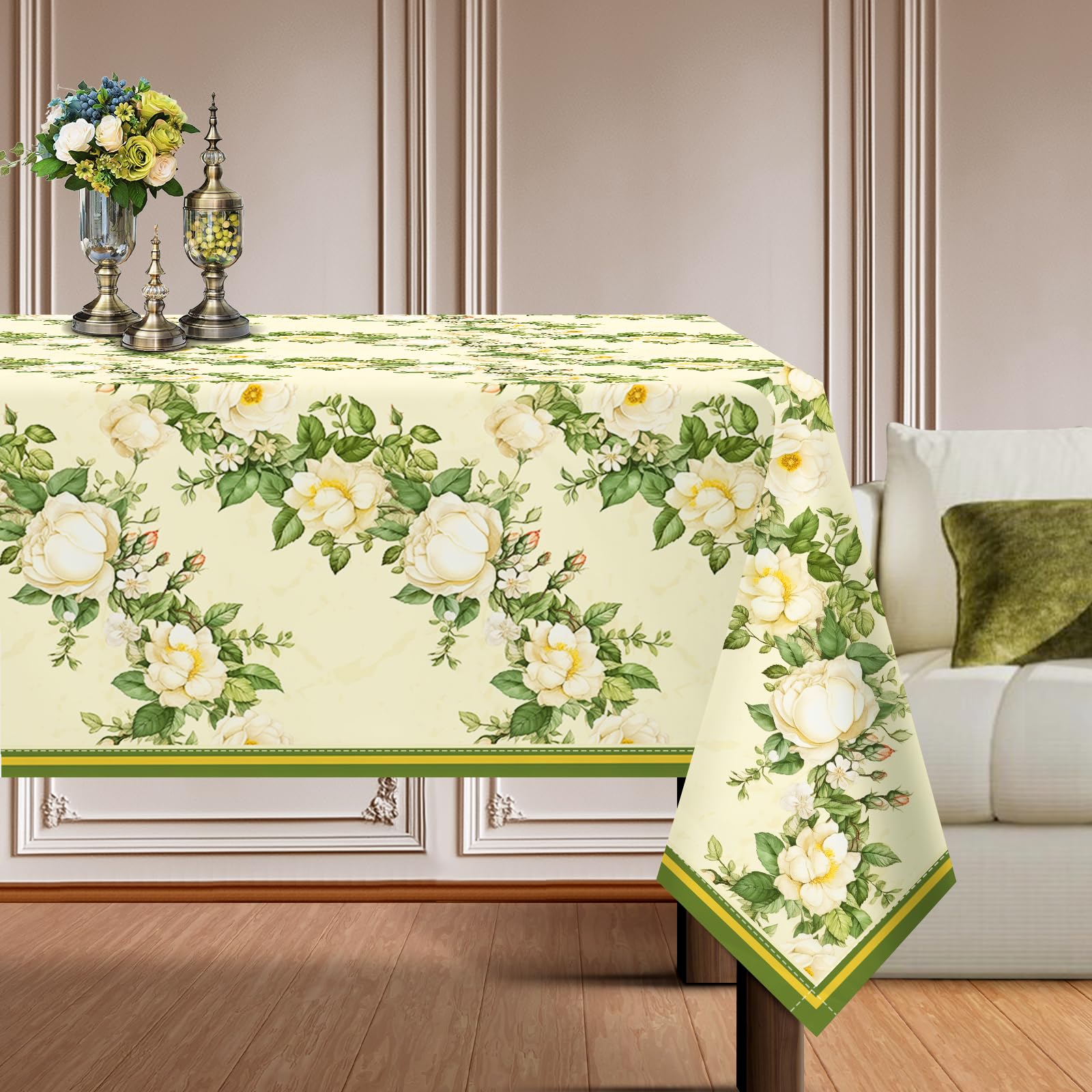 Arquiel Floral Printed Tablecloth, White Flower Table Cloth Waterproof ...