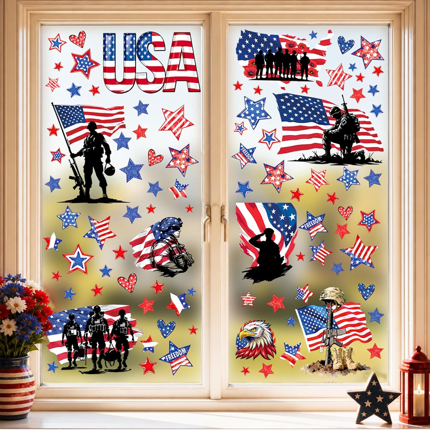 Amazon.com: BTEOSPT 4th of July Decorations Window Clings - 9Sheets ...