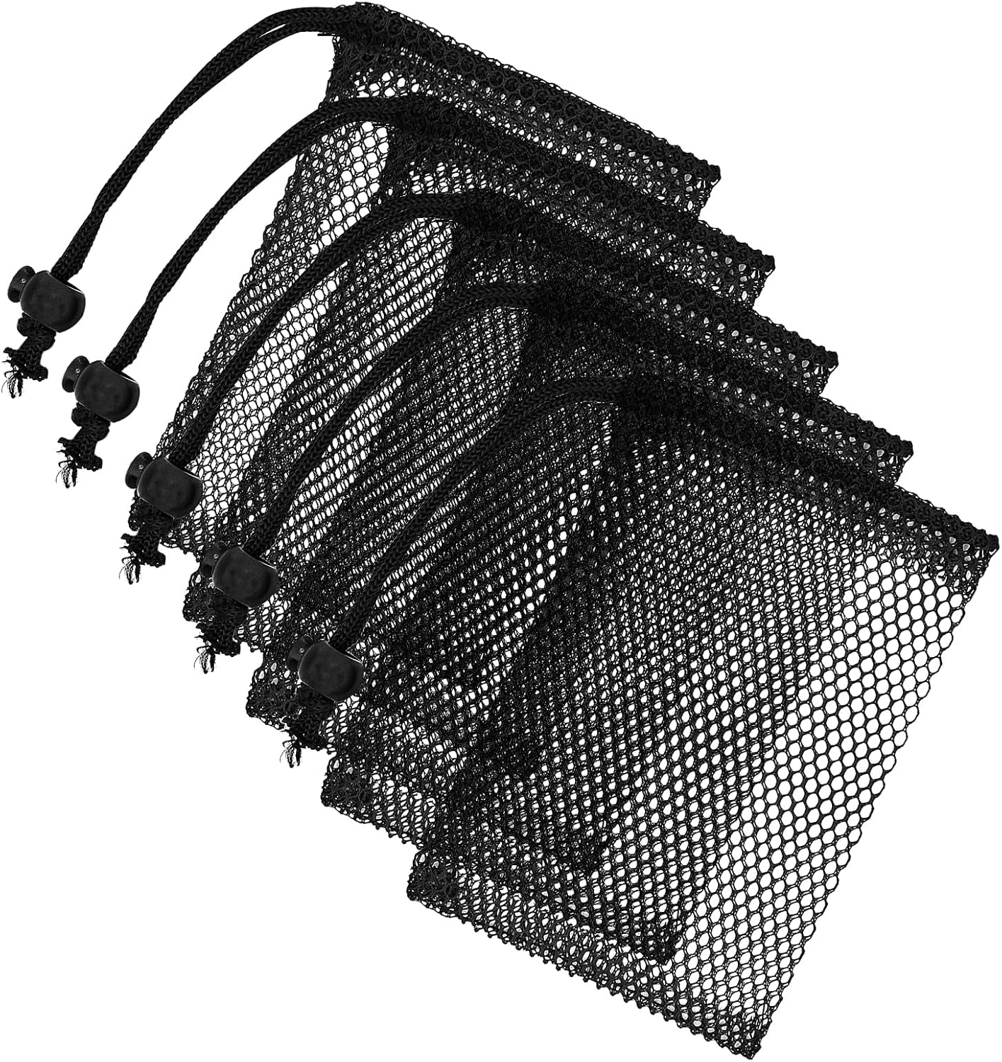 LICQIC 5 Pcs Polyester Mesh Drawstring Bag, Net Bags for Swimming Beach ...