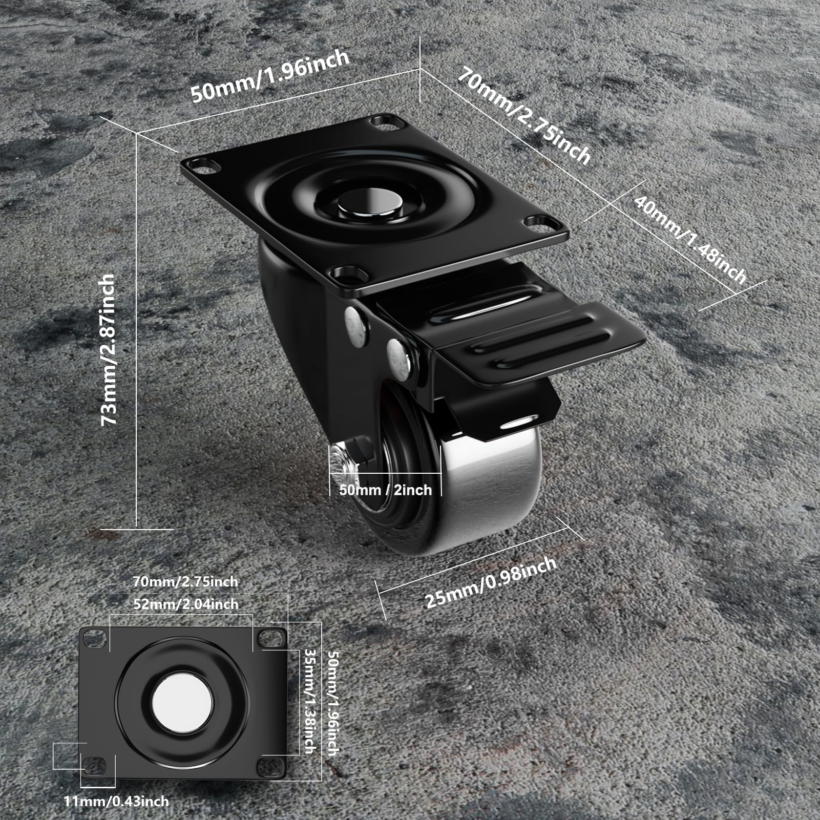 Snapklik.com : 2 Inch Caster Wheels Heavy Duty, Casters Set Of 4