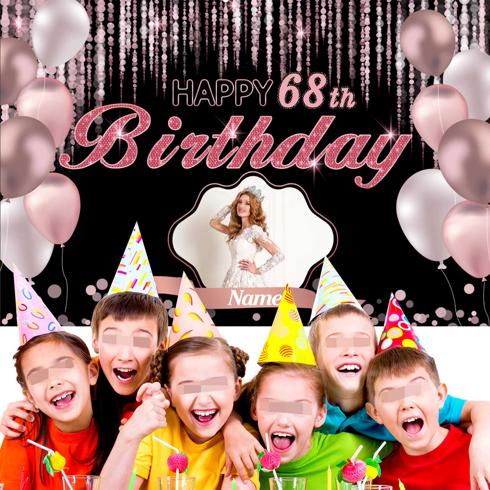 Snapklik.com : Custom Rose Gold Happy 68th Birthday Decoration Banner ...