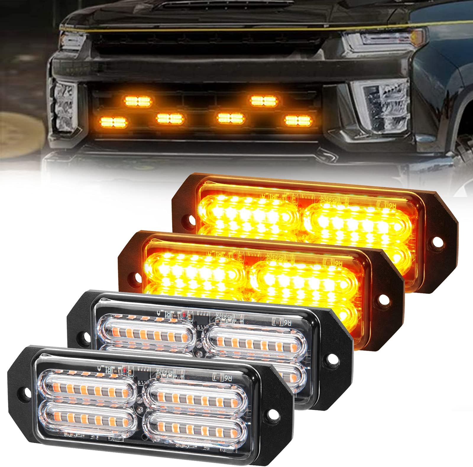 Led Grille Strobe Lights Amber, 24-Led Emergency Warning Light Bar ...