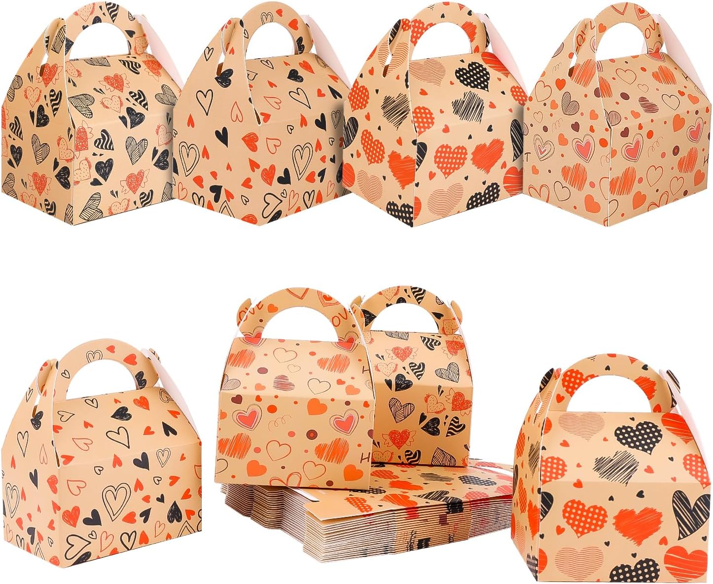 24pcs Valentines Day Treat Boxes, Heart Prints Valentines Paper Gift ...