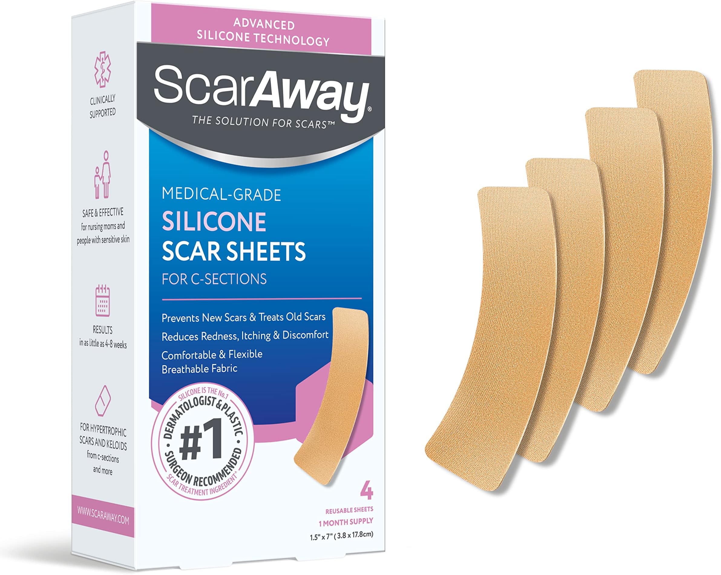 Amazon.com : ScarAway Advanced Silicone Scar Sheets for C-Section ...