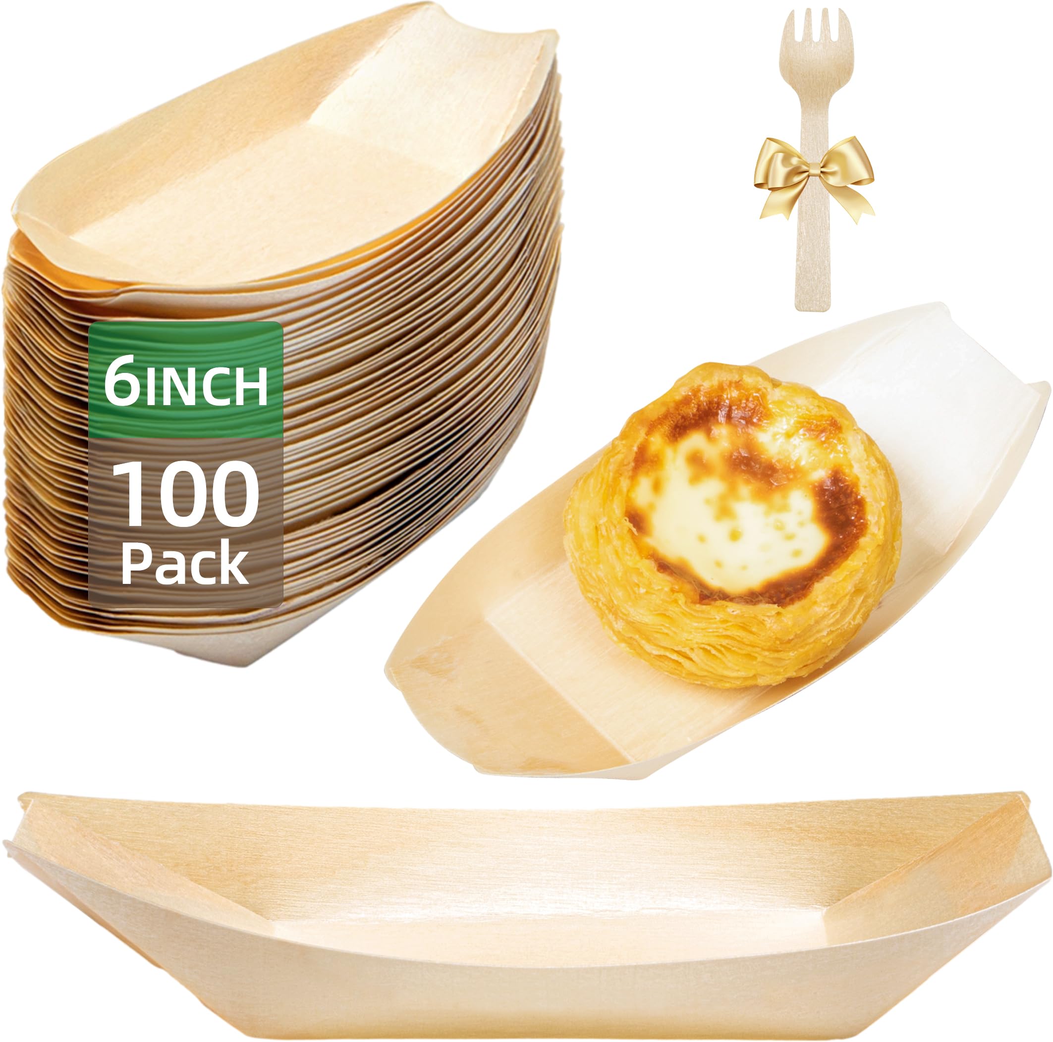 Amazon.com | Suwodpak 100-Pack Wooden Disposable Plates 6 IN Boat ...