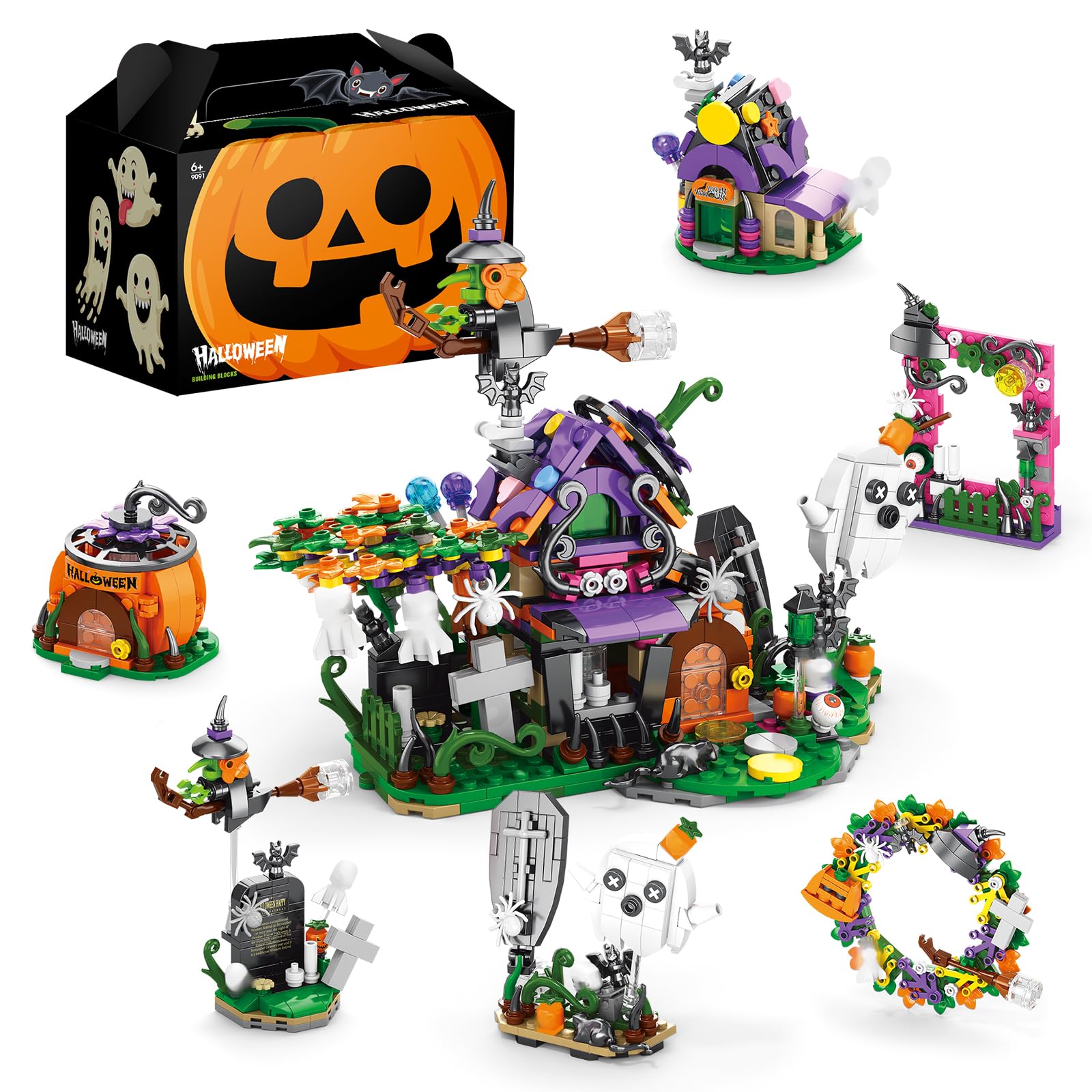 Amazon.com: Sosuy 6 in 1 Halloween Haunted House Building Blocks Set ...