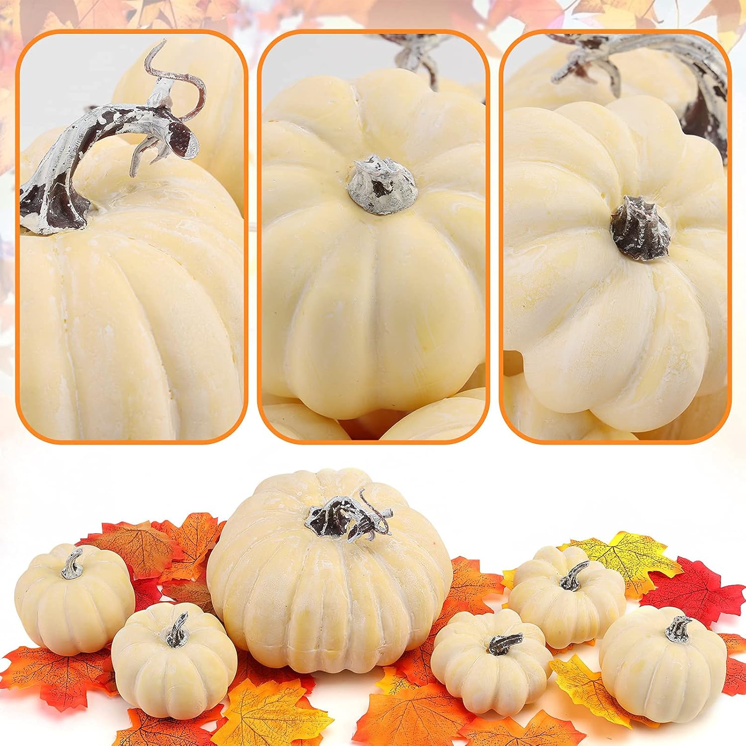 Buy DomeStar Artificial Pumpkins, 6PCS Creamy White Fake Pumpkins Fall ...
