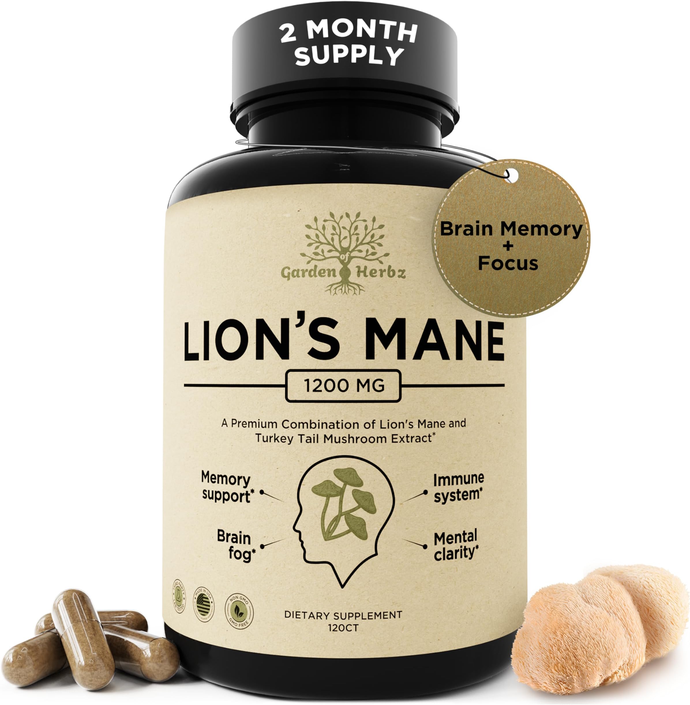 Amazon.com: Lions Mane Supplement Capsules with Turkey Tail – Nootropic ...