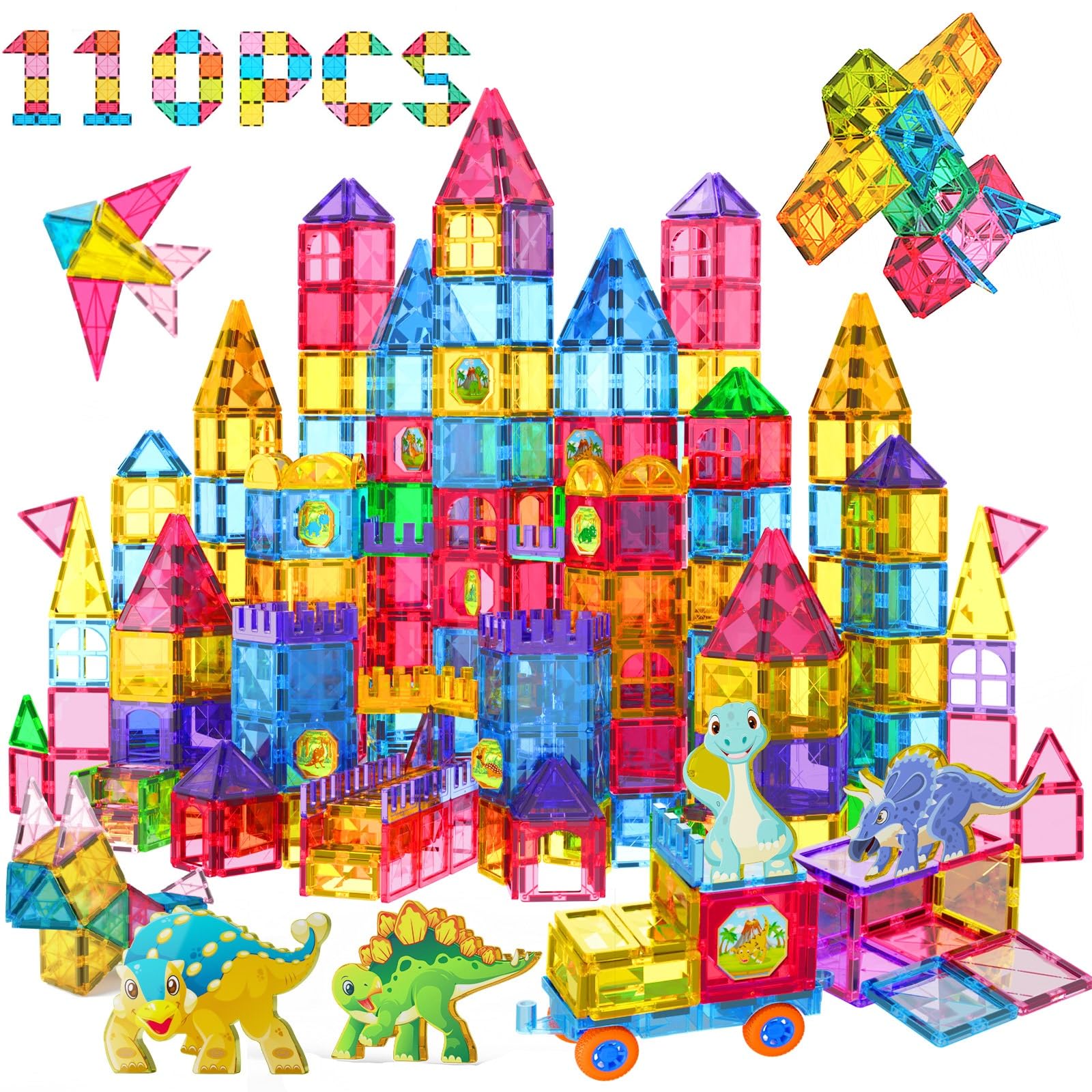 Amazon.com: Jasonwell Magnetic Tiles Building Blocks Set for Boys Girls ...