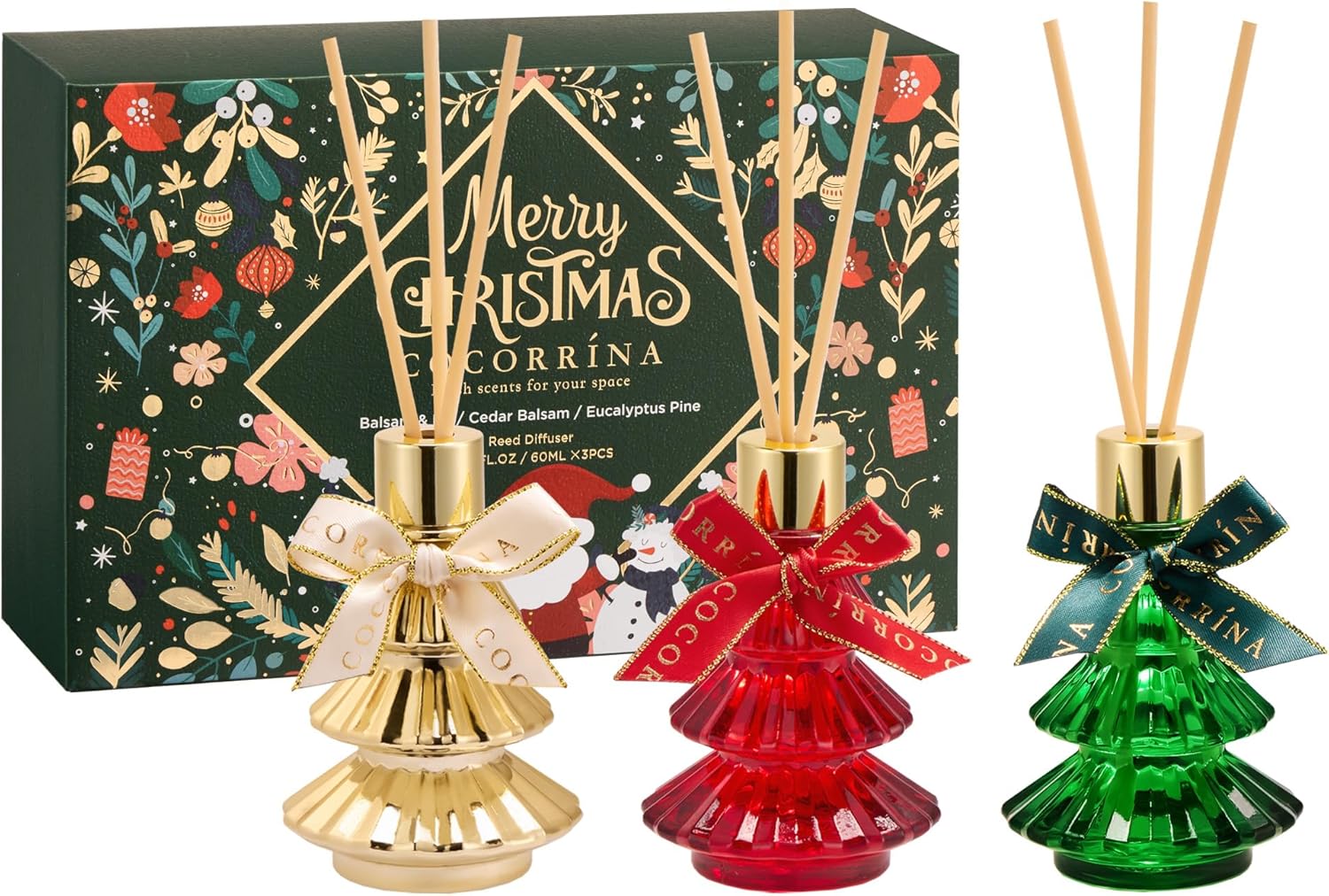 COCORRÍNA Reed Diffuser Set of 3 - Cedar Balsam, Eucalyptus Pine ...