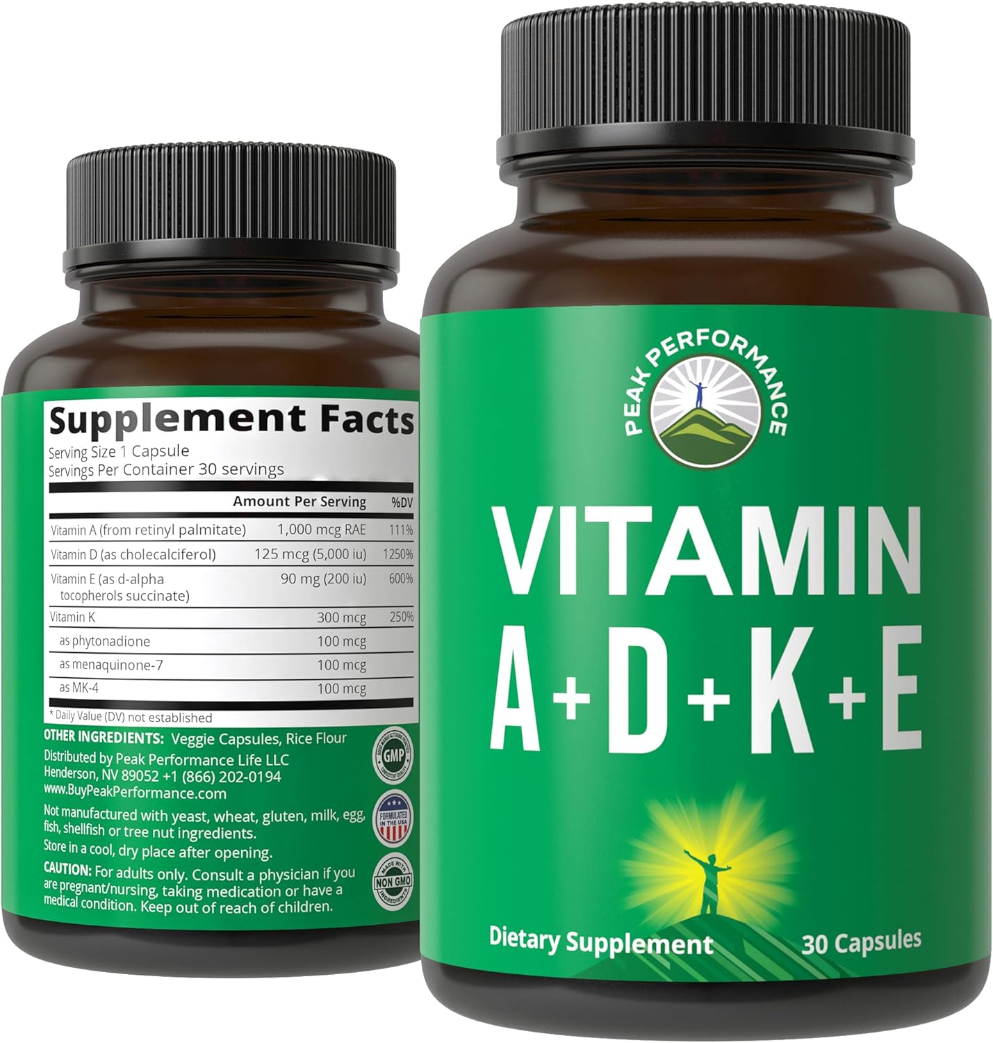 Amazon.com: Peak Performance Vitamins D 5,000 iu + A + K + E All in 1 ...